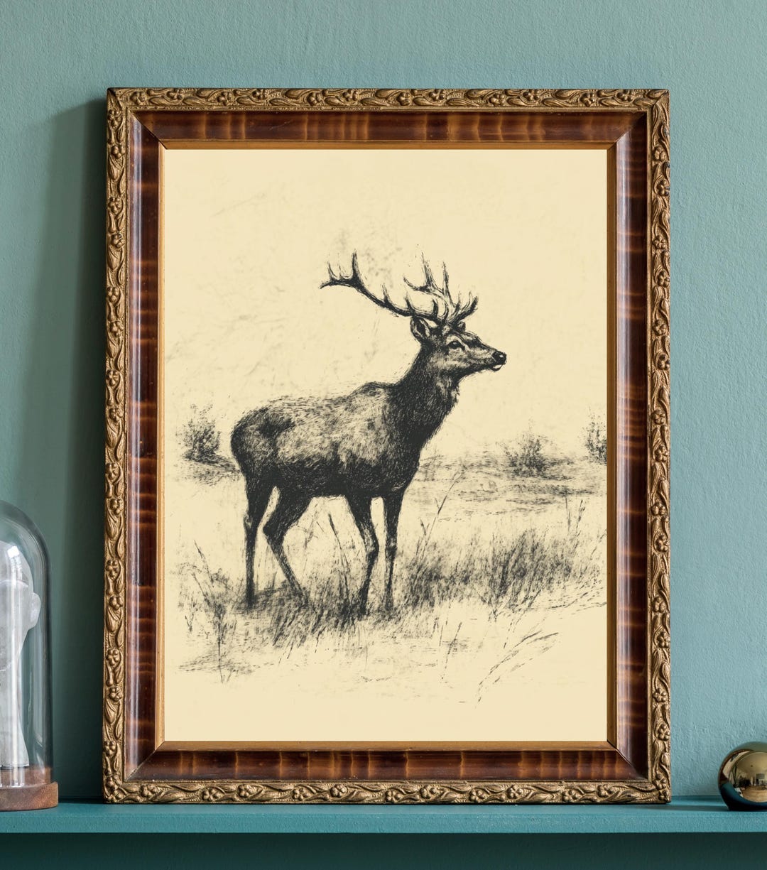 Vintage Sketch Drawing, Antique Deer Sketch, Printable Wall Art ...