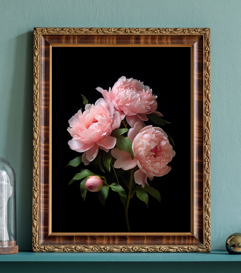 Moody Pink Peonies Painting, Vintage Peony Art Print, Flower Print ... Moody Pink Peonies Painting, Vintage Peony Art Print, Flower Print ...