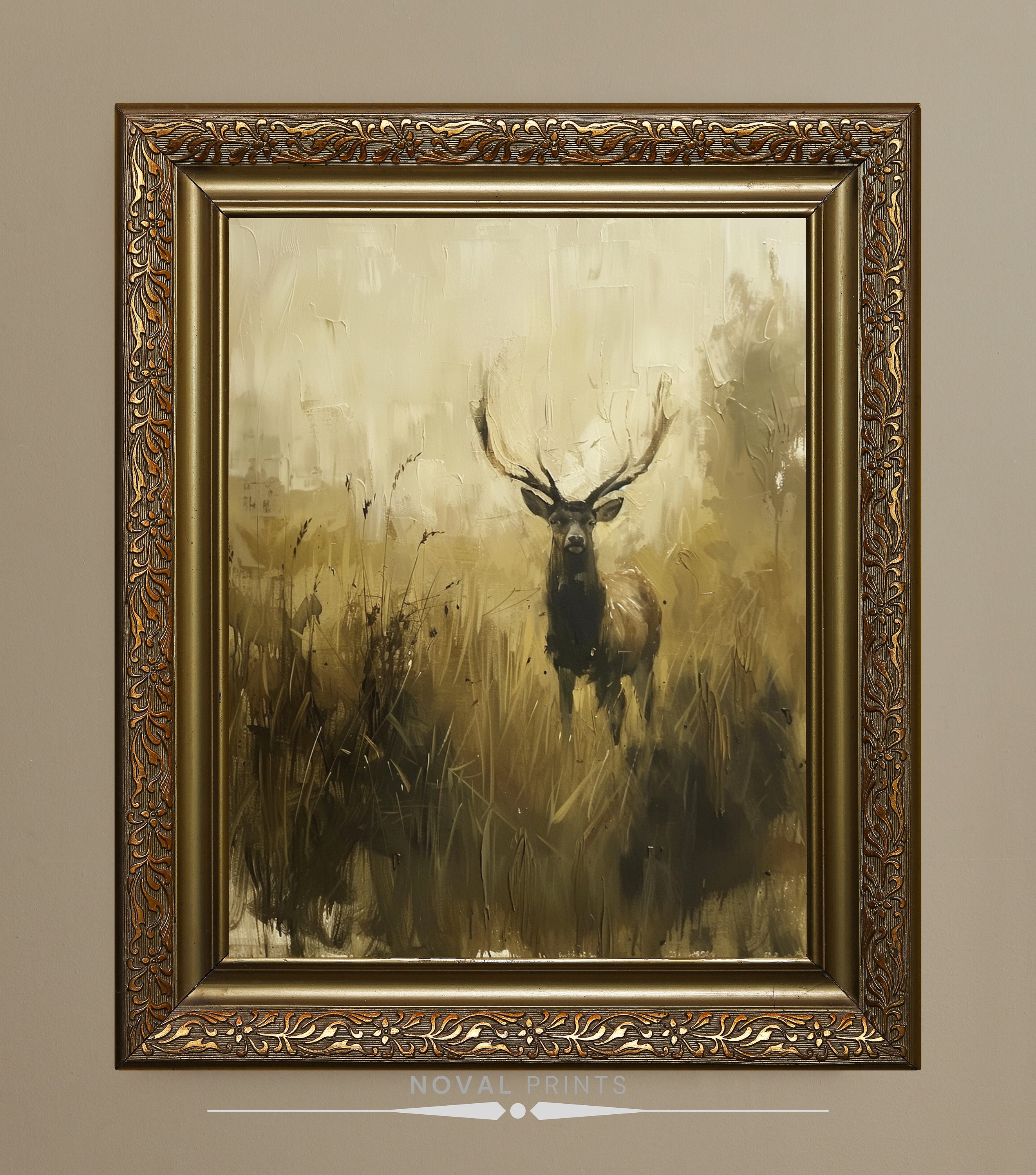 Rustic Deer Painting, Vintage Print, Landscape Painting Cabin Decor - Etsy