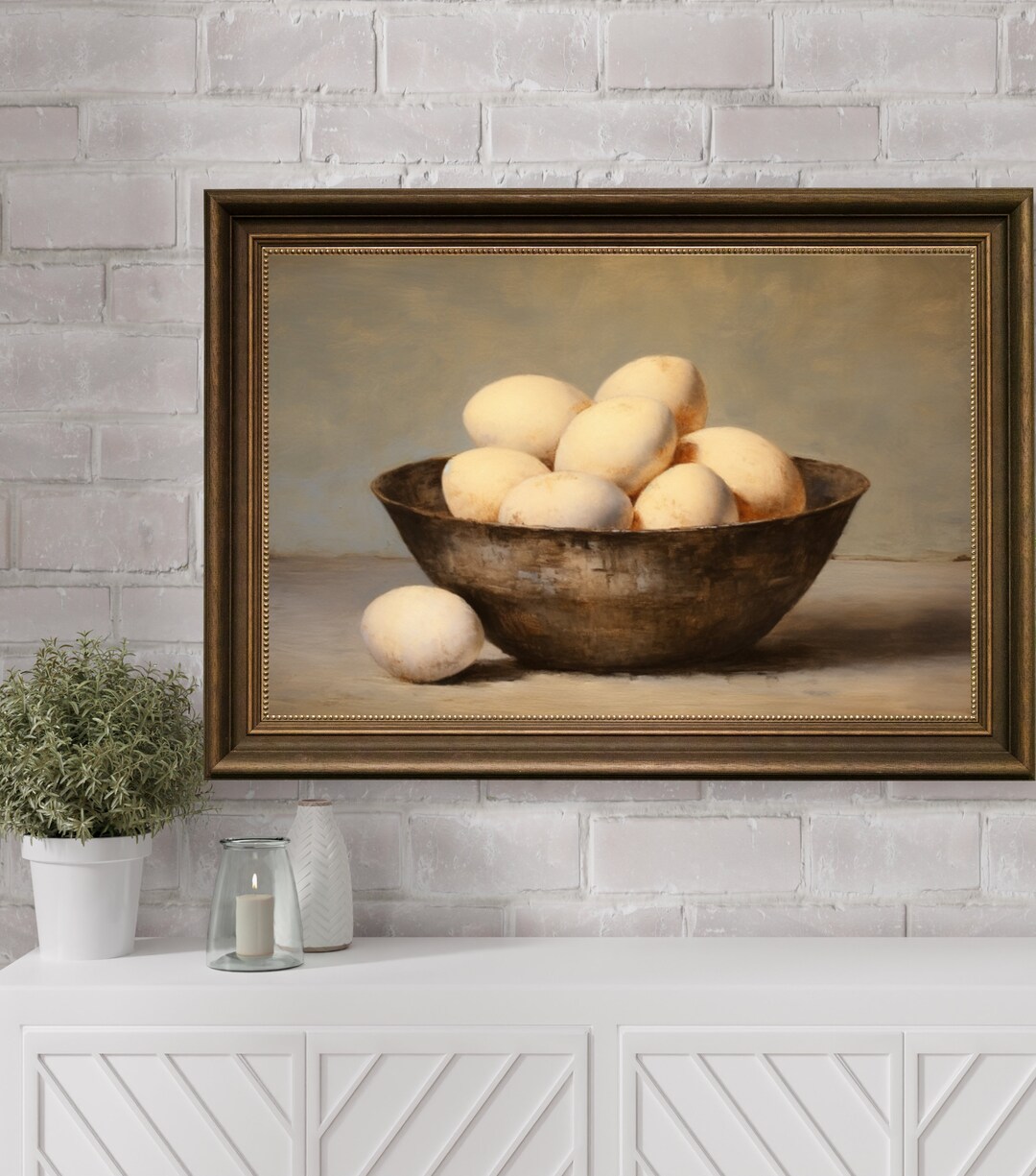 Vintage Eggs Oil Painting, Eggs Home Decor, Classic Eggs in Basket Art ...