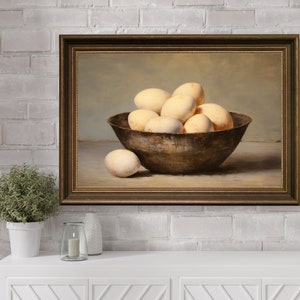 Vintage Eggs Oil Painting, Eggs Home Decor, Classic Eggs in Basket Art ...
