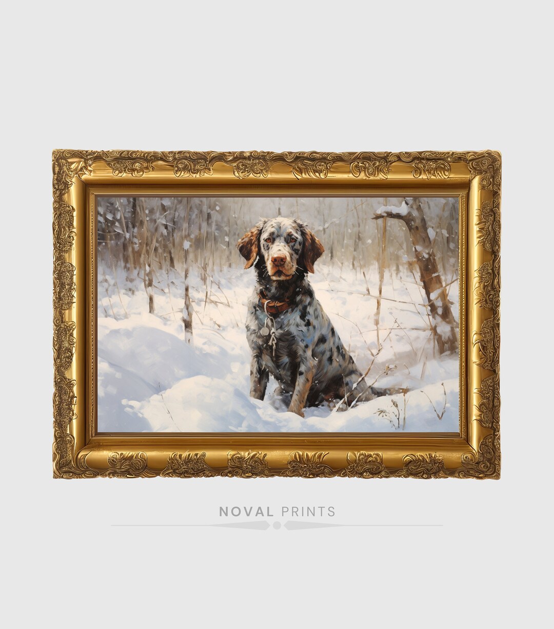 Vintage Hunting Dog Winter Landscape Wall Art Print, Pet Portrait, Dog ...