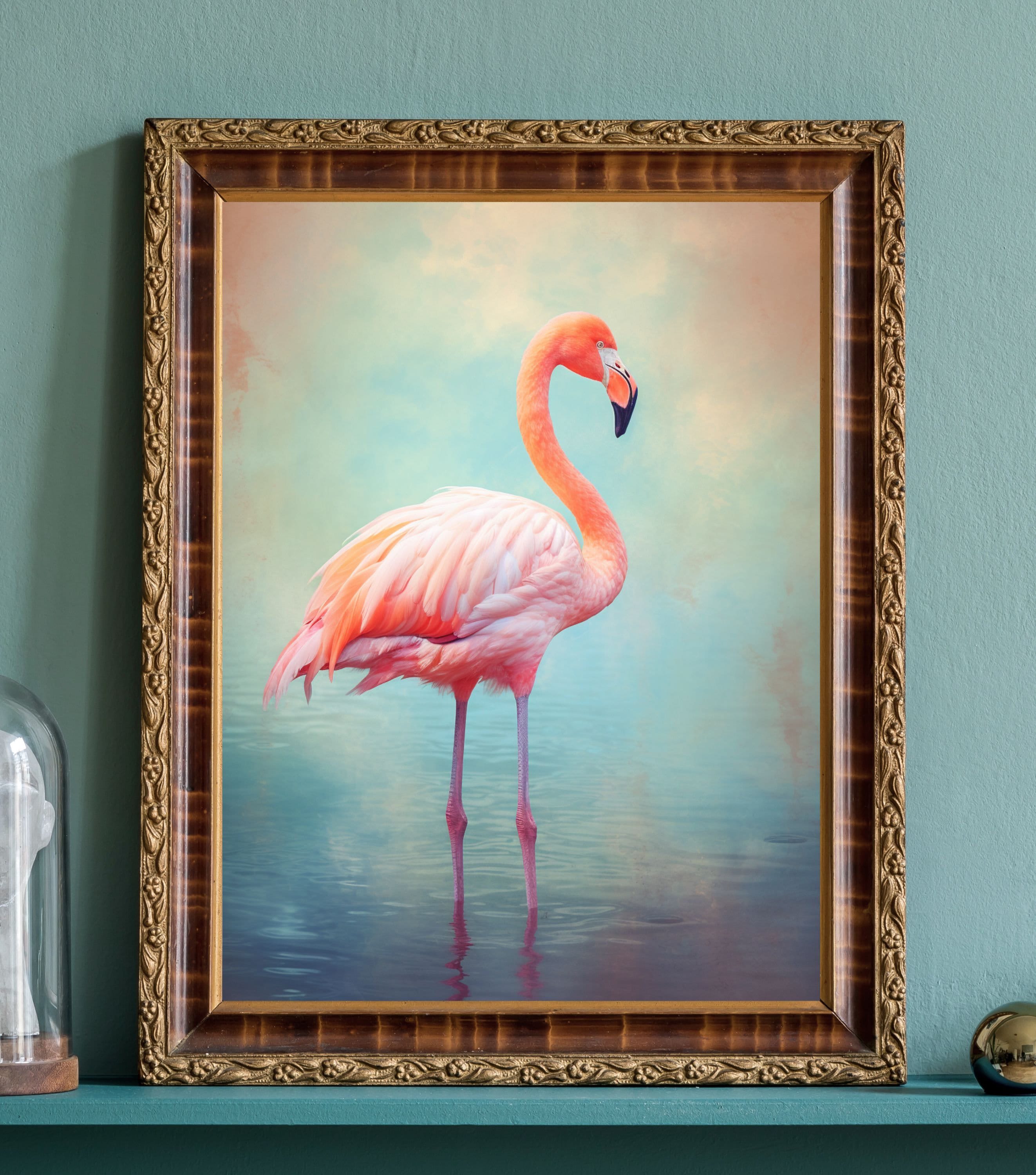 Vintage Flamingo Oil Painting Wall Art, Printable Flamingo Print ...