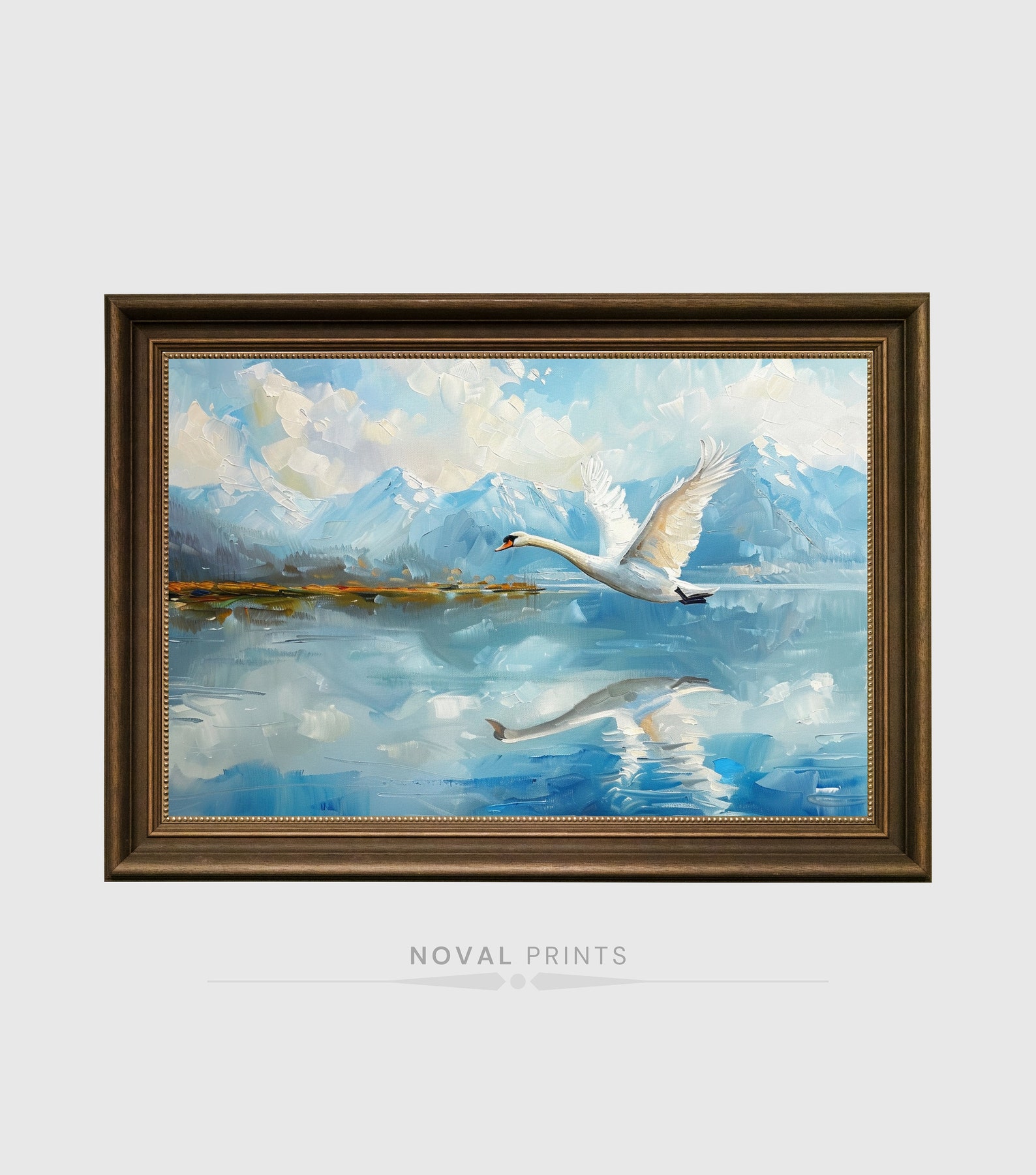 Flying Swan Nature Lake Paint Mountain , Swan Oil Paint Bird, Original ...