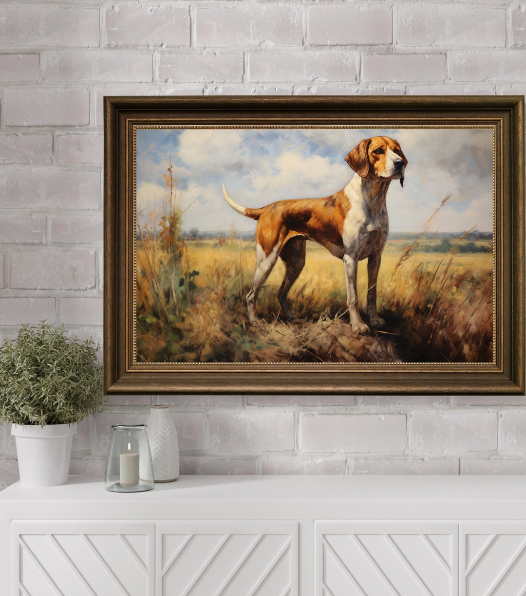 Vintage Hunting Dog Digital Printable Landscape Wall Art , Pet Portrait ...