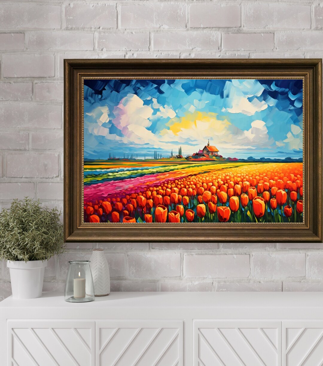 Tulips Landscape Printable Digital Download Oil Painting Wall Art ...