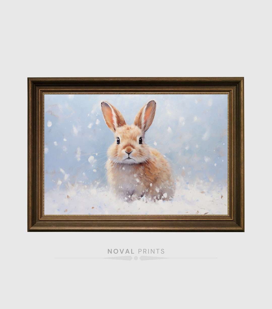 Vintage Winter Rabbit Landscape Print, Rabbit in Winter Painting ...