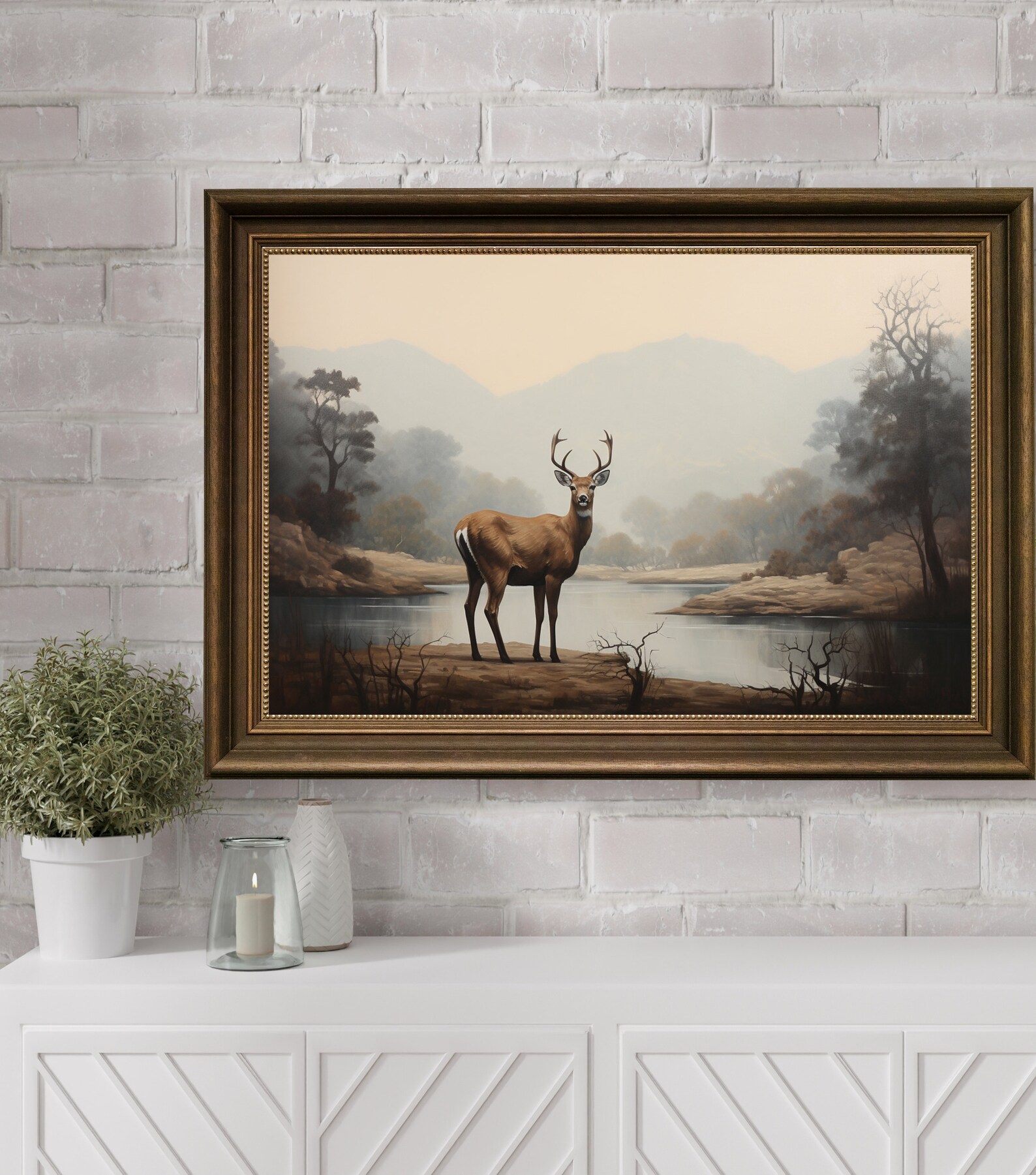 Rustic Deer Painting, Cabin Decor Printable, Neutral Landscape Print ...