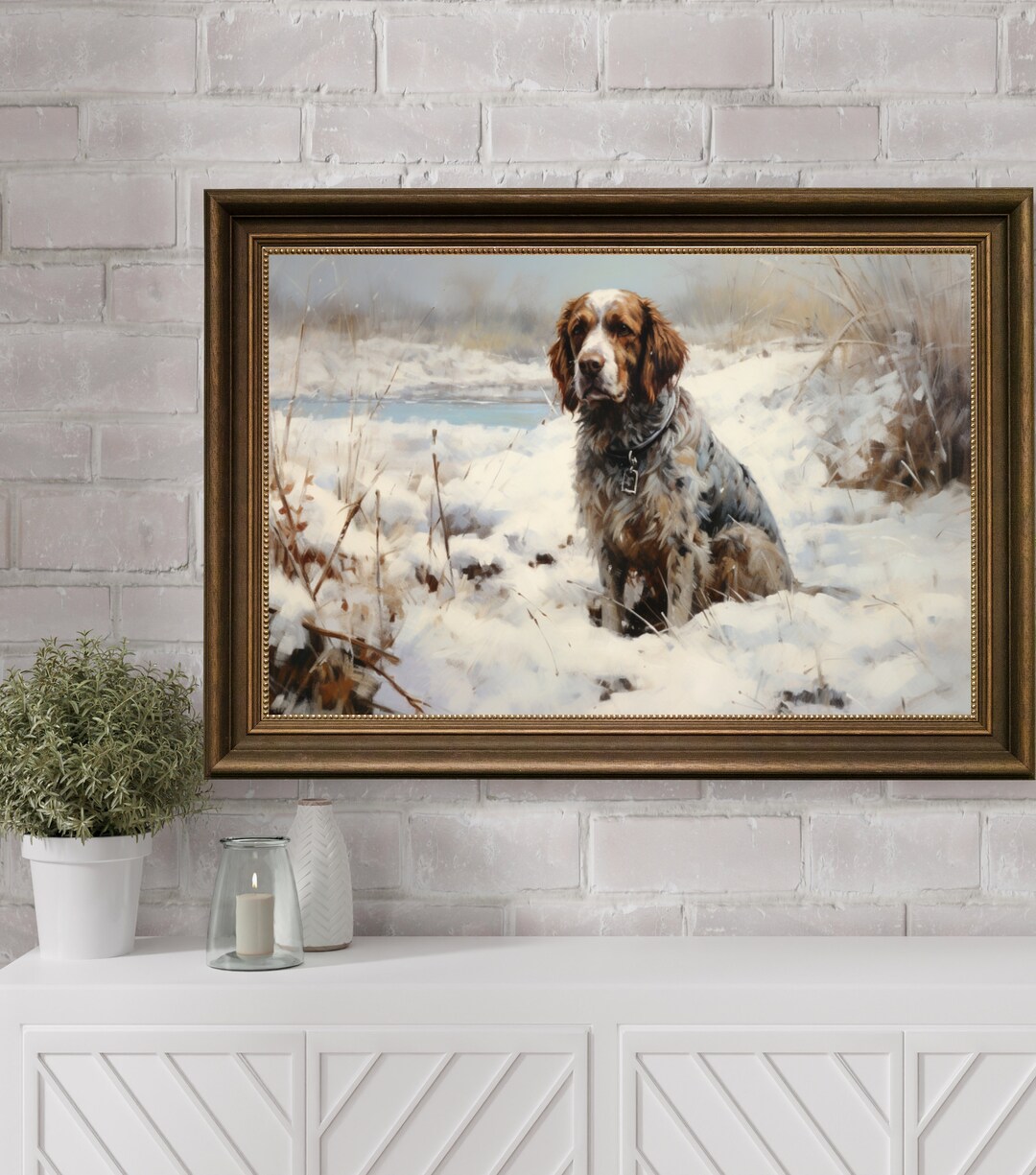 Hunting Dog Wall Art, Snowy Day With Hunting Dog Print, Vintage Dog Art ...