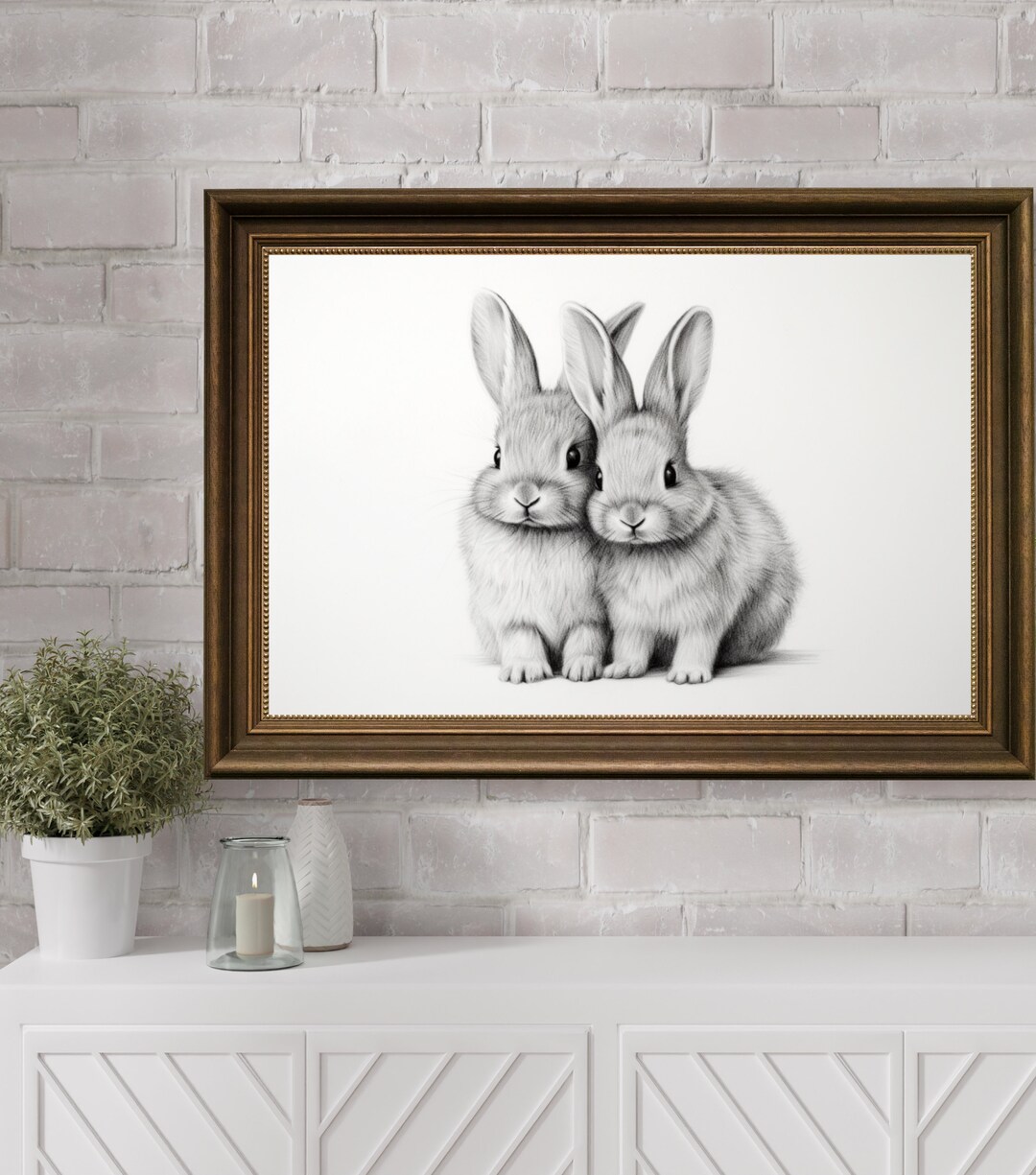 Rabbit Sketch Print, Hare Drawing, Farmhouse Wall Art, Neutral ...