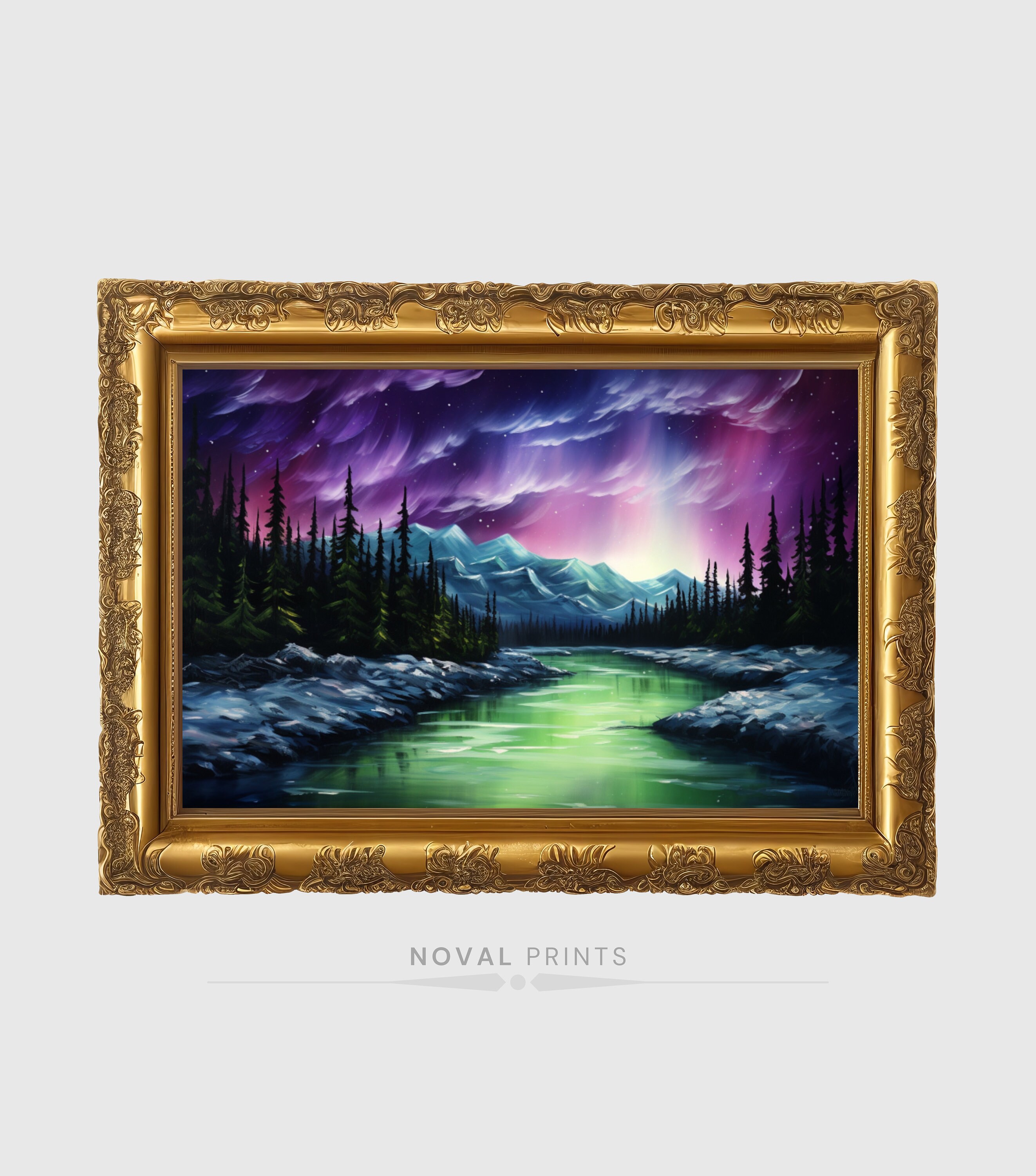 Northern Lights Digital Printable Aurora Borealis Painting Night Sky ...