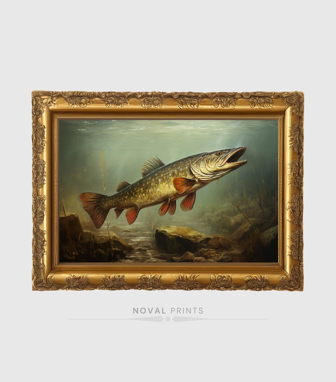 Northern Pike Art, Pike Fish Print, Vintage Fishing Poster, Wall Art ...