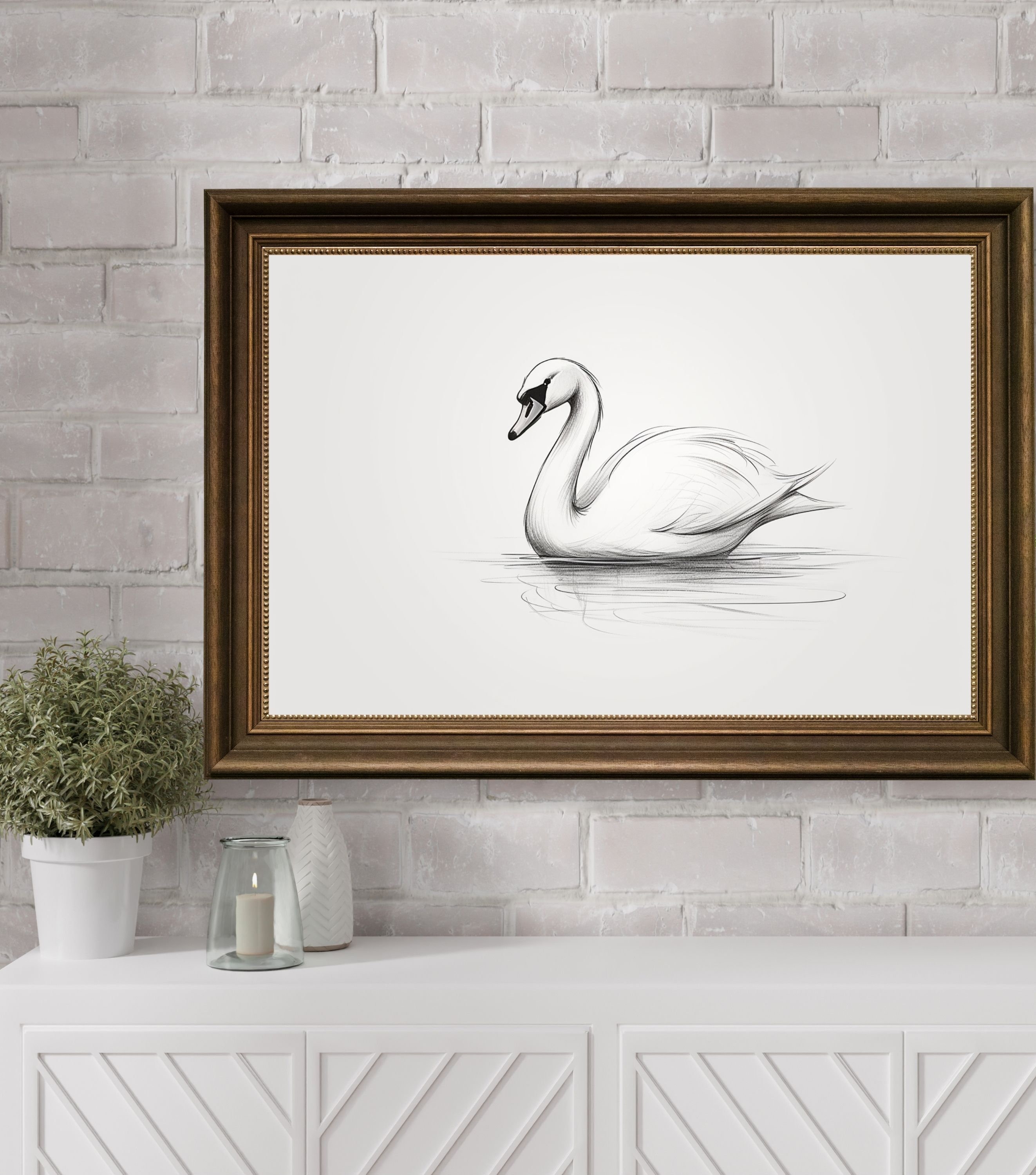 Digital Swan Drawing Pencil Sketch Art, Swan Wall Art Home Decor Print ...