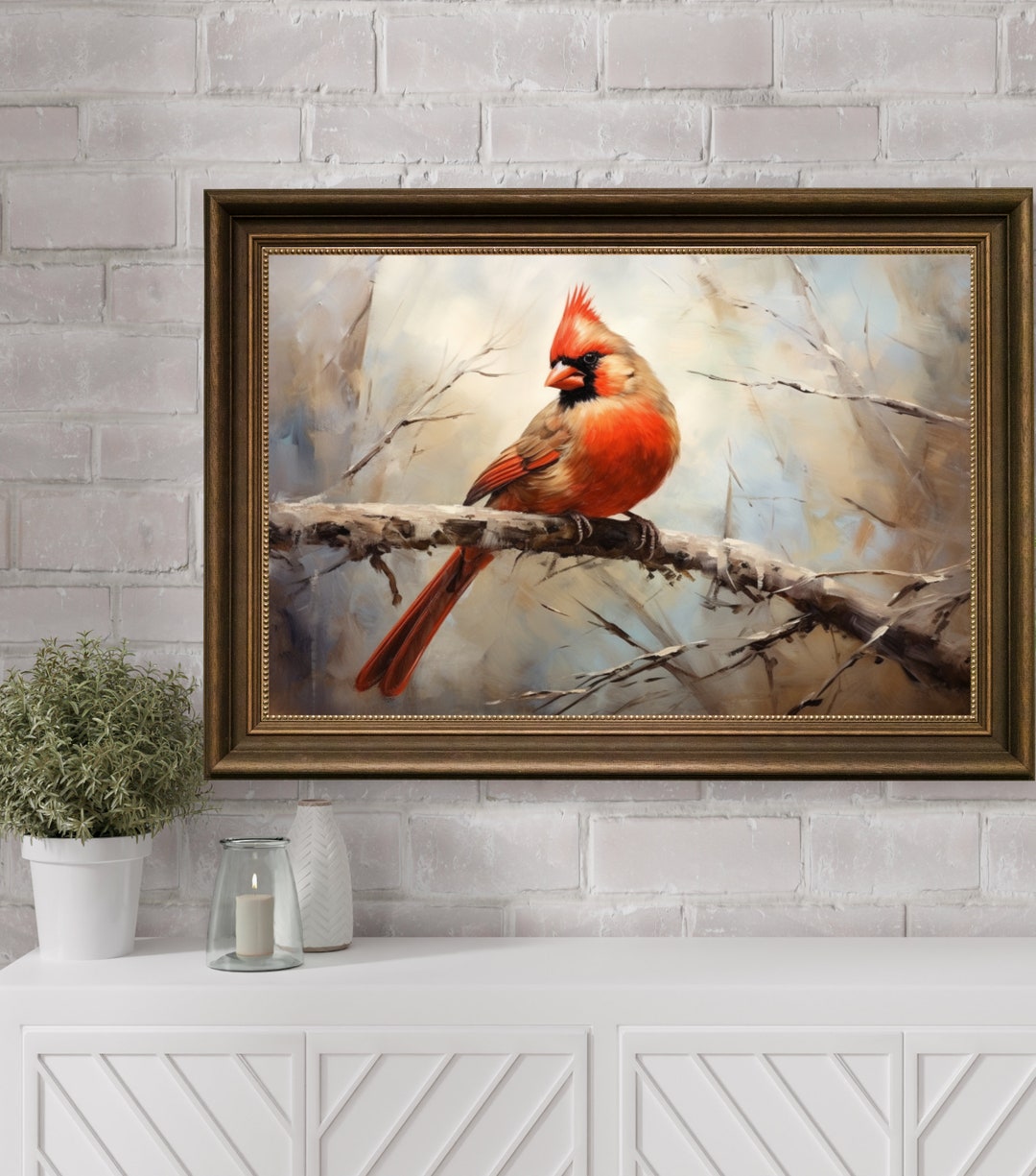 Northern Cardinal Painting, Red Cardinal Oil Painting Bird, Original ...