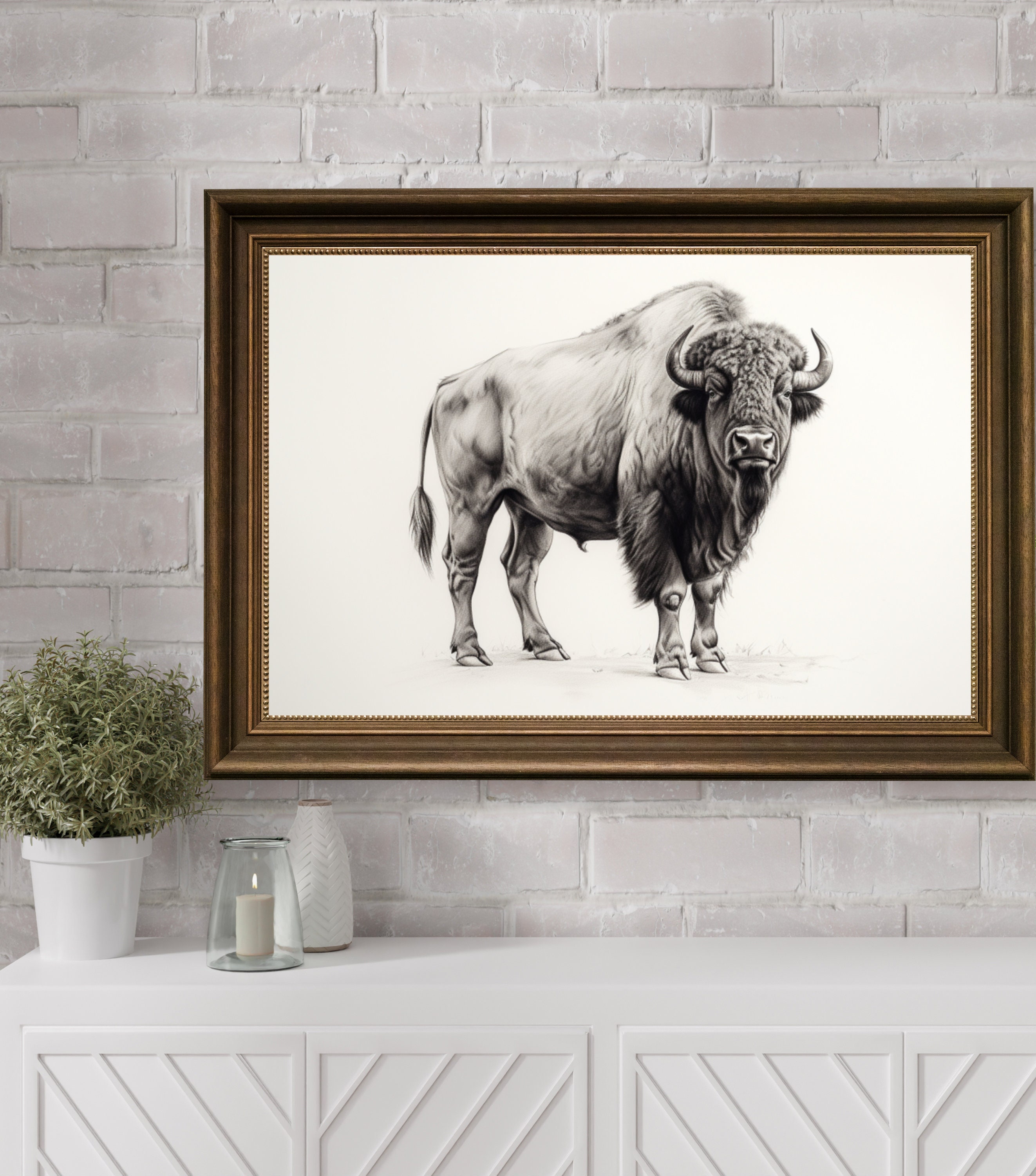 Buffalo Pencil Drawing Home Decor, American Bison Wall Art Print, Bison ...