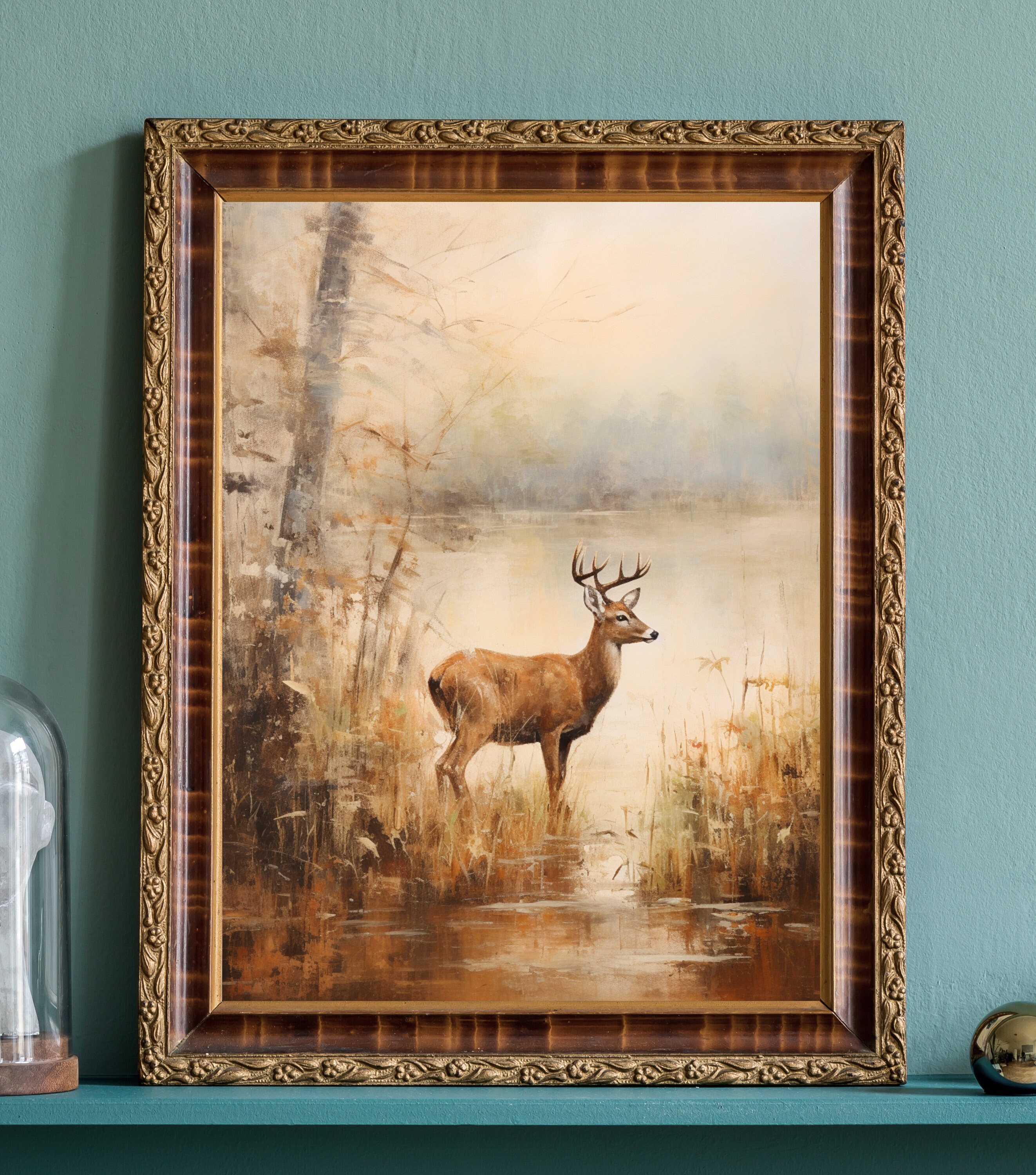 Vintage Deer Painting Printable Wall Art, Deer Wall Art, Antique Deer ...