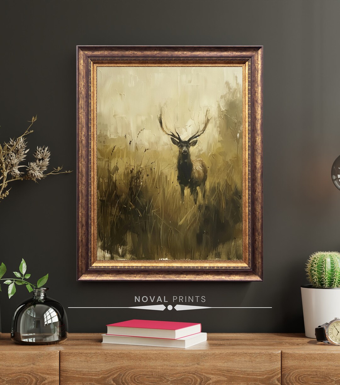 Rustic Deer Painting, Vintage Print, Landscape Painting Cabin Decor - Etsy