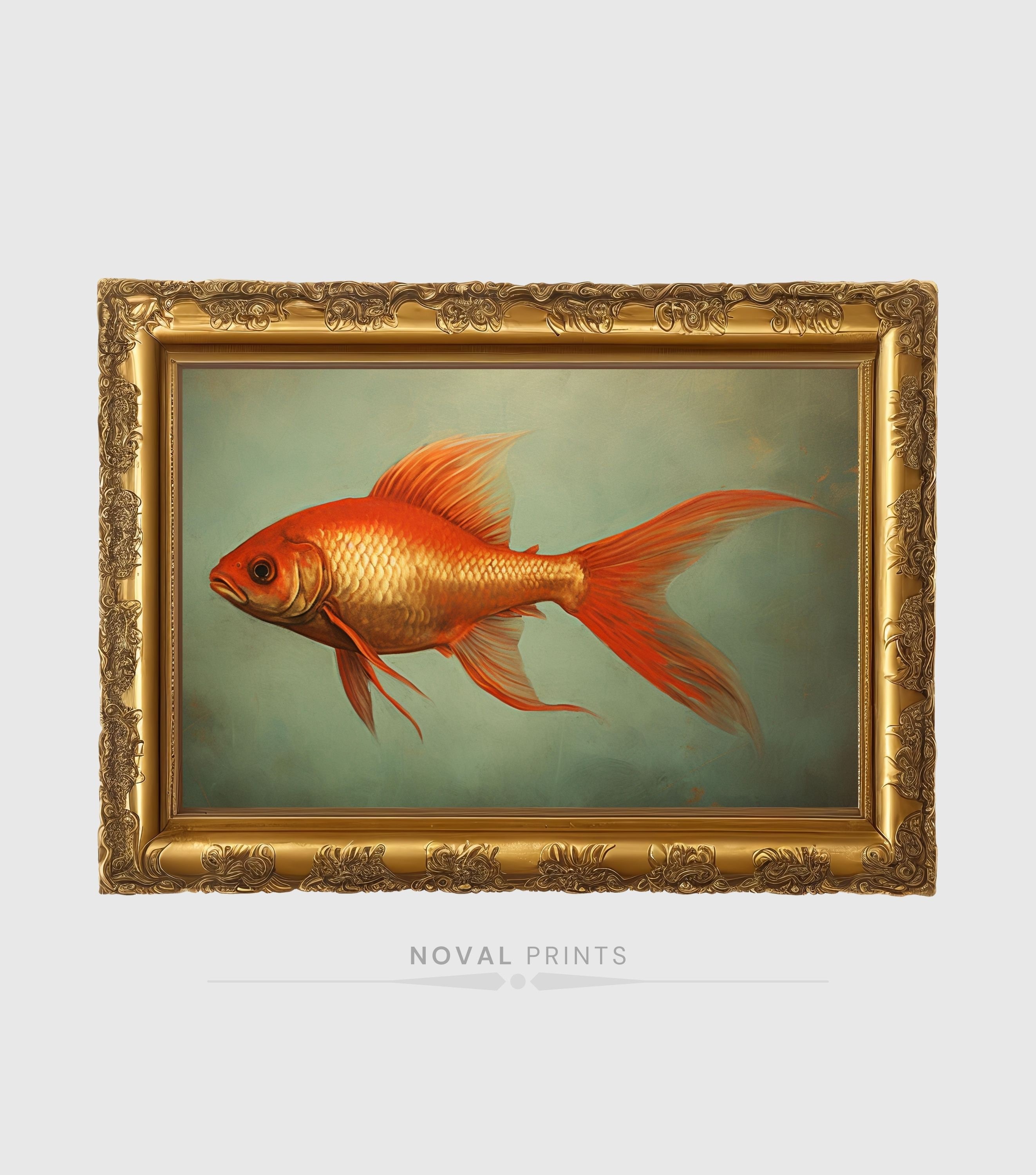 Goldfish Oil Painting Art, Goldfish Print Wall Art, Vintage Fishing ...
