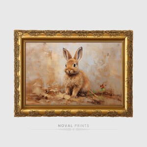 Bunny Rabbit Oil Painting Wall Art, Classic Easter Wall Print, Antique ...