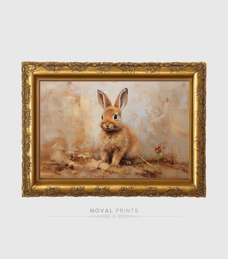 Bunny Rabbit Oil Painting Wall Art, Classic Easter Wall Print, Antique ...