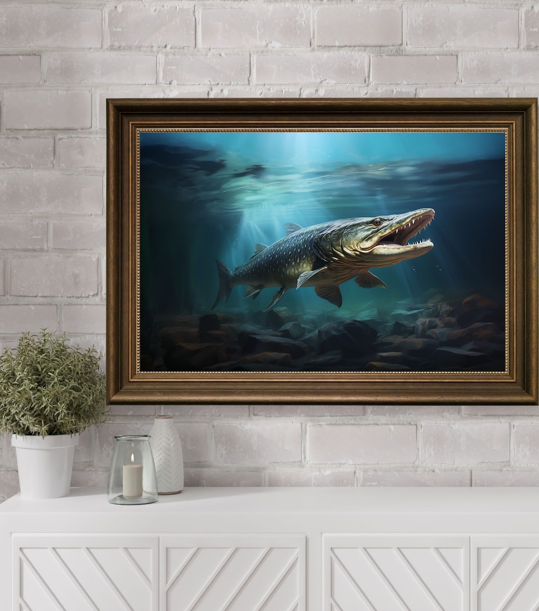 Northern Pike Art, Pike Fish Print, Vintage Fishing Poster, Wall Art ...