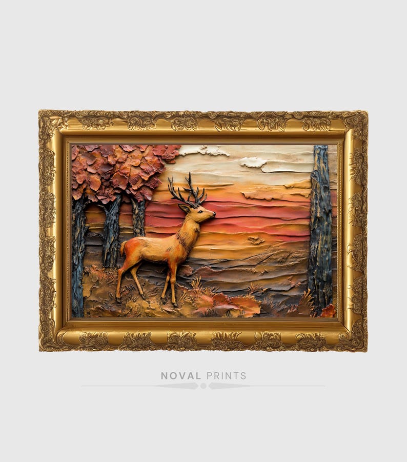Clay Art Textured Deer Print, Modern 3D Deer Print, Downloadable Prints ...