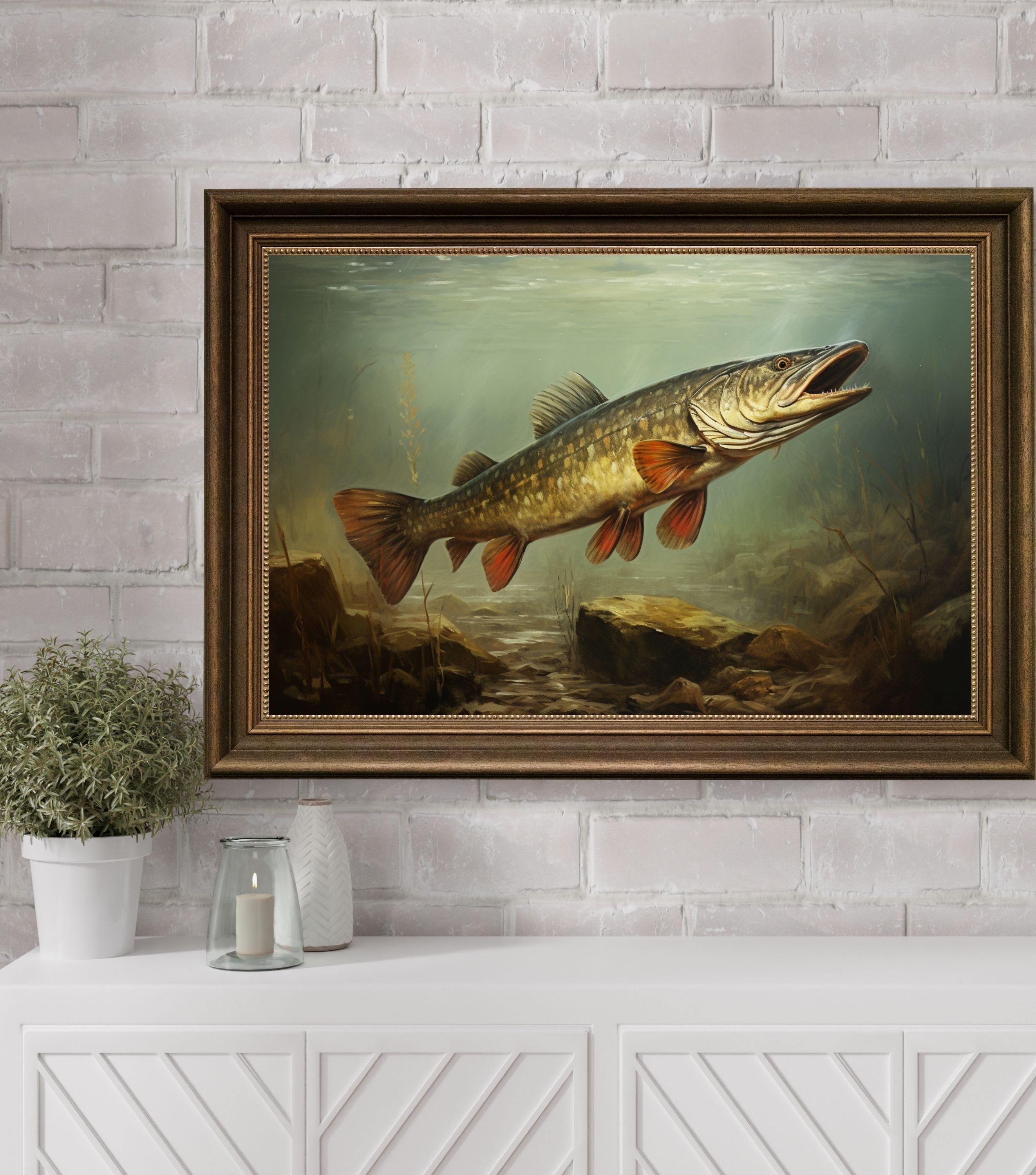 Northern Pike Art, Pike Fish Print, Vintage Fishing Poster, Wall Art ...