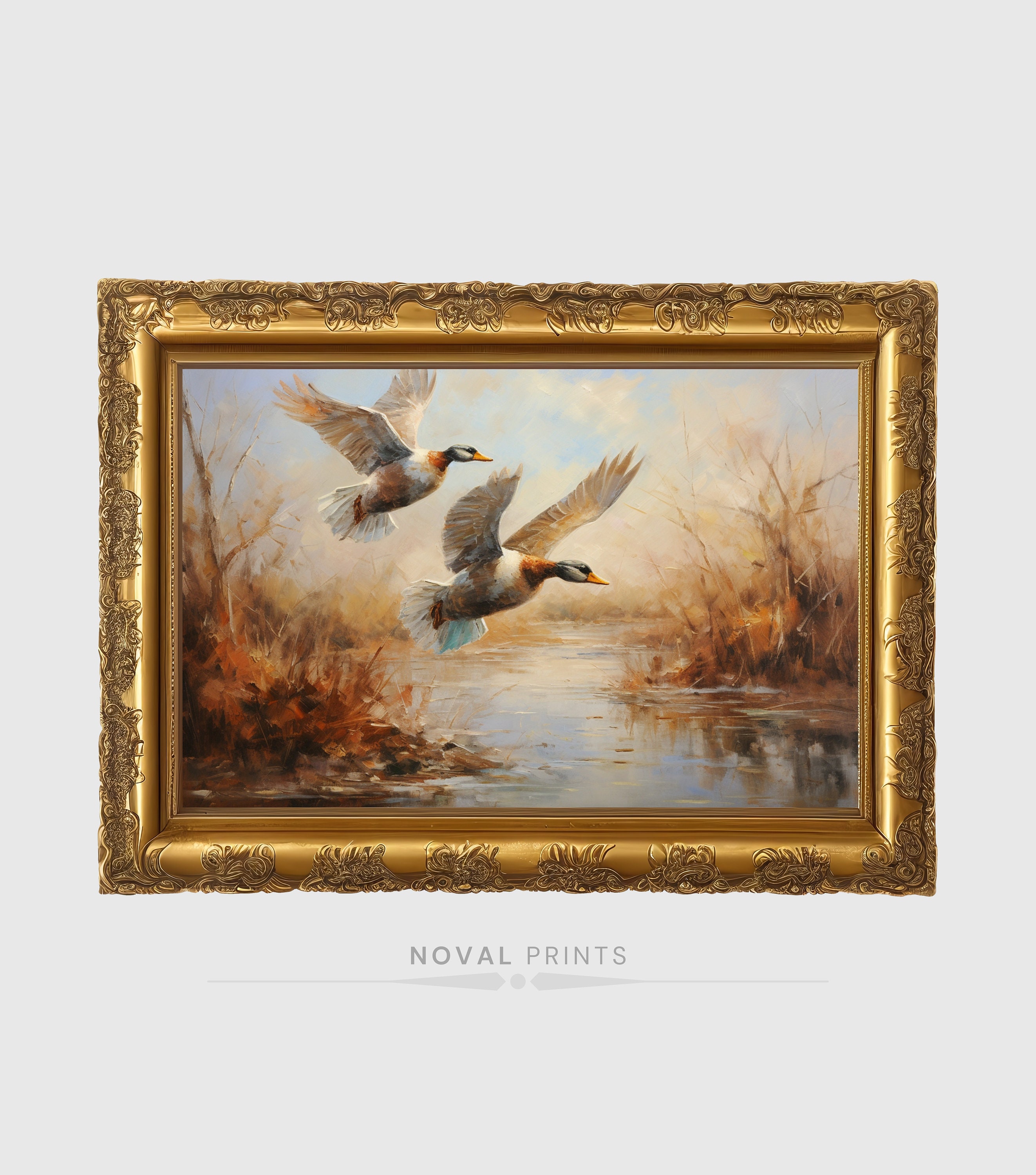 Vintage Flying Duck Oil Painting Art, Duck Wall Art, Bird Wall Art ...