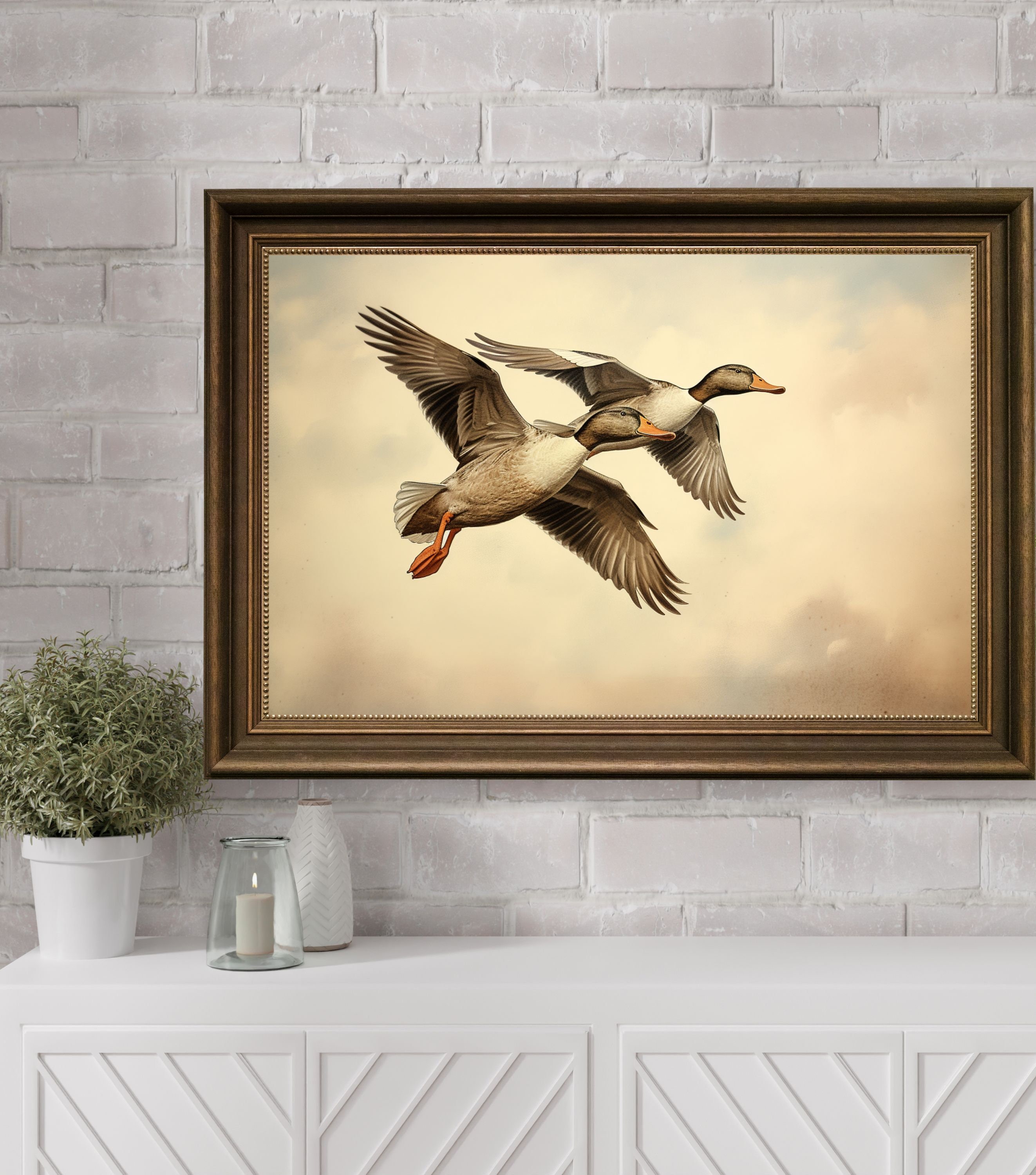 Flying Ducks Oil Painting Wall Art, Printable Antique Duck Wall Art ...