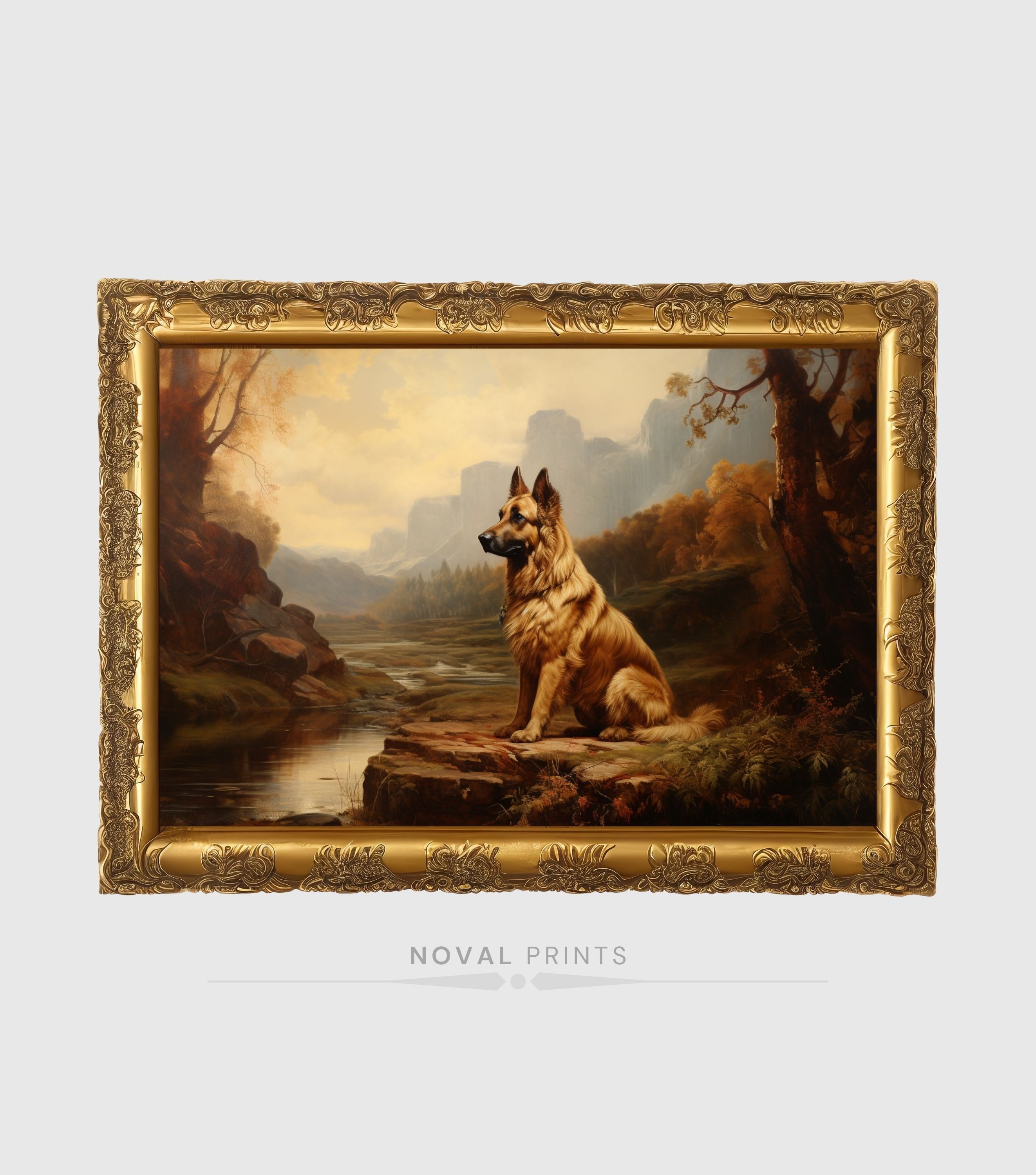 Landscape German Shepherd Dog, Printable Vintage Dog Wall Art, Pet Home Decor, Animal Portrait ...