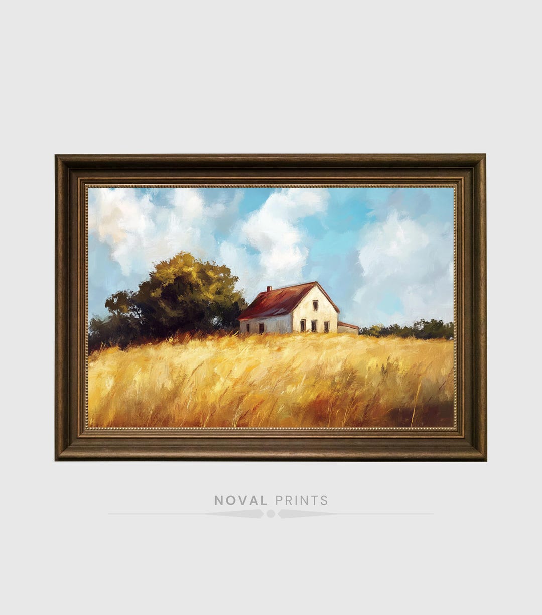 Rustic Farmhouse Landscape Art, Vintage Oil Painting, Muted Colors ...