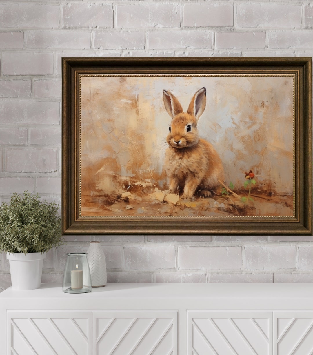 Bunny Rabbit Oil Painting Wall Art, Classic Easter Wall Print, Antique ...