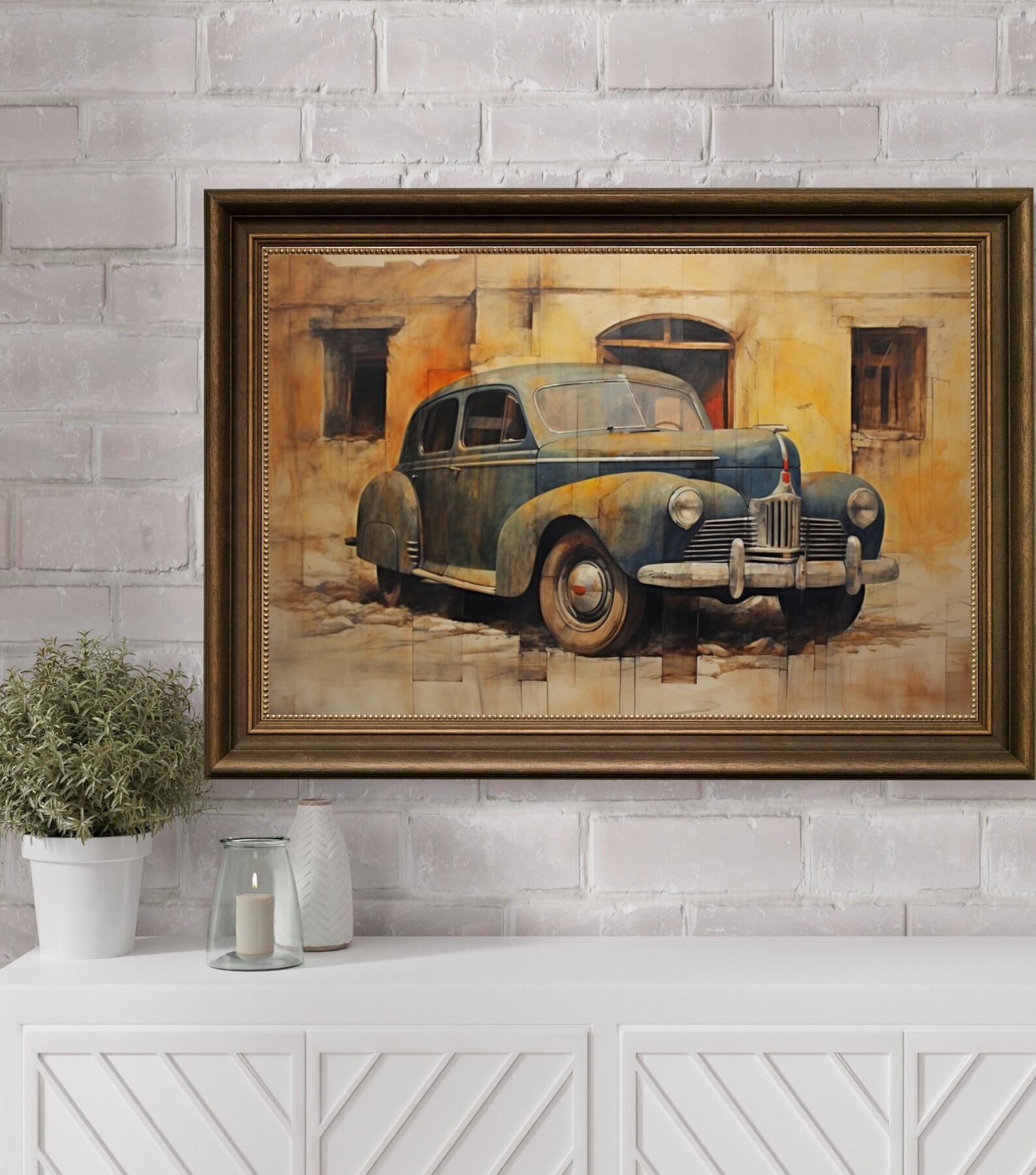 Vintage Car Painting 1950s, Era American Vintage Classic Car Art ...