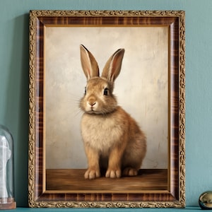 Vintage Rabbit Painting Printable Wall Art, Easter Wall Art, Antique ...
