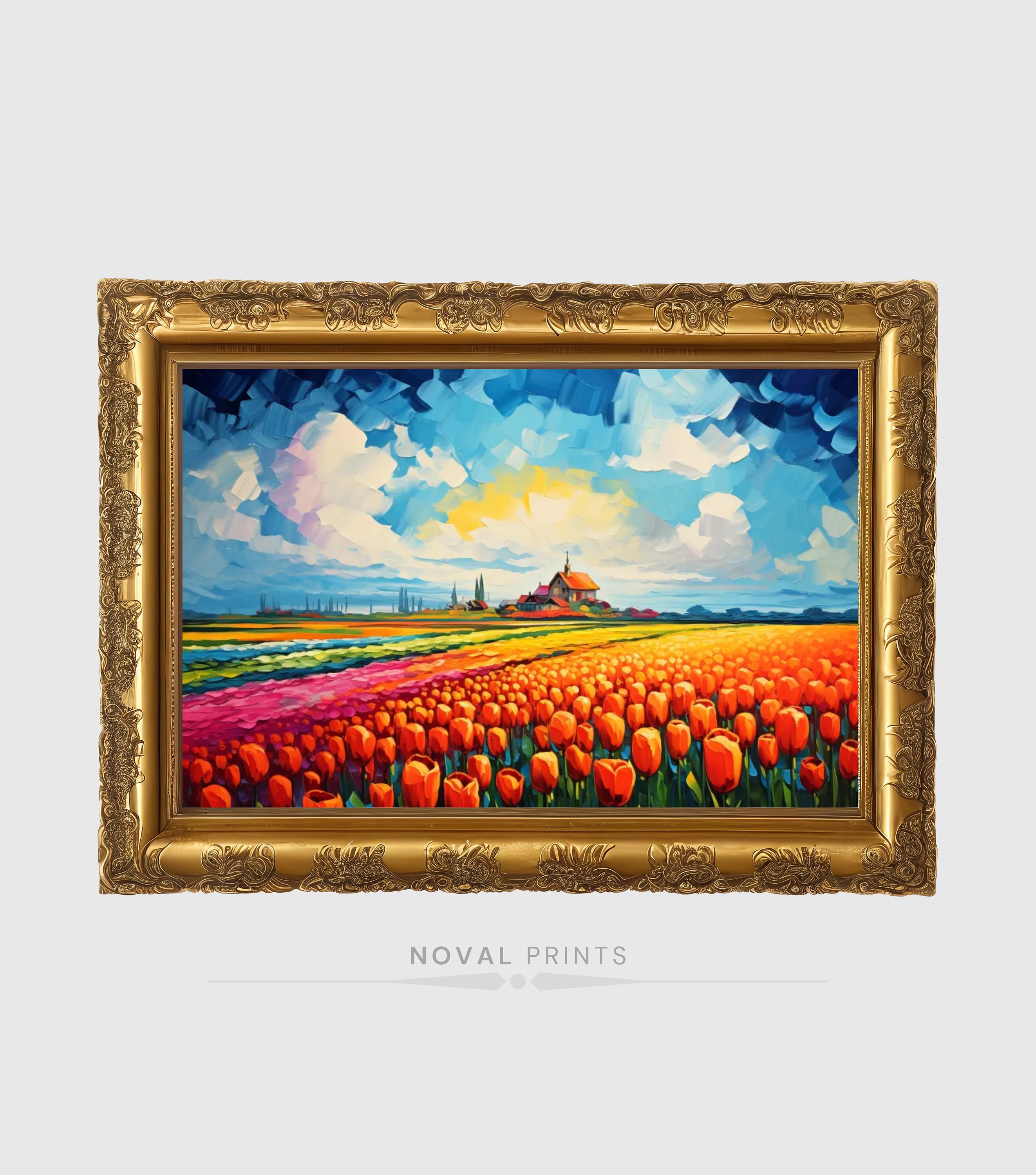 Tulips Landscape Printable Digital Download Oil Painting Wall Art ...