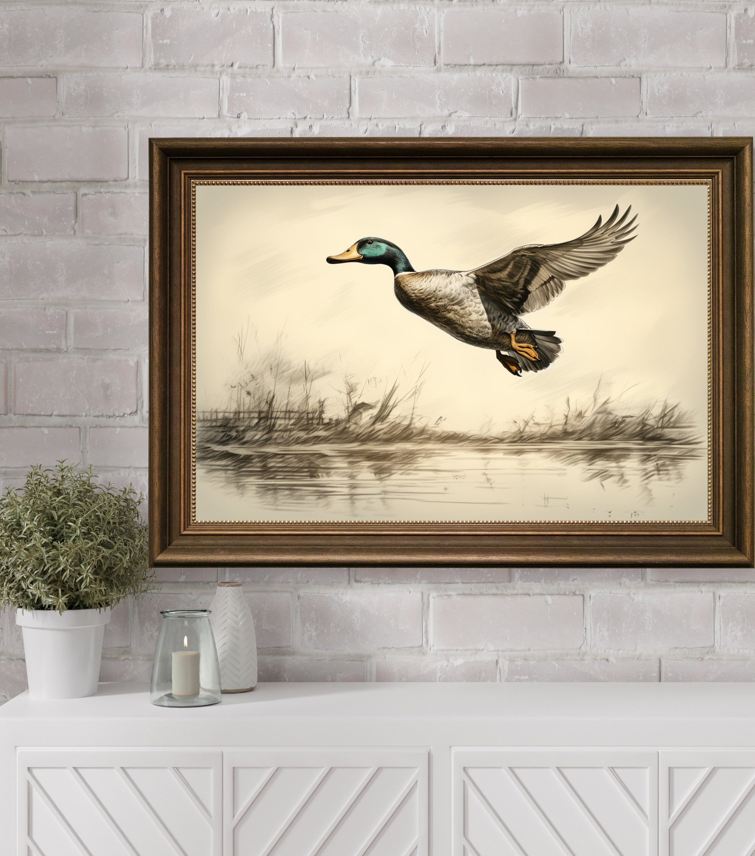 Flying Mallard Duck Oil Painting Art Printable Antique Mallard Duck ...