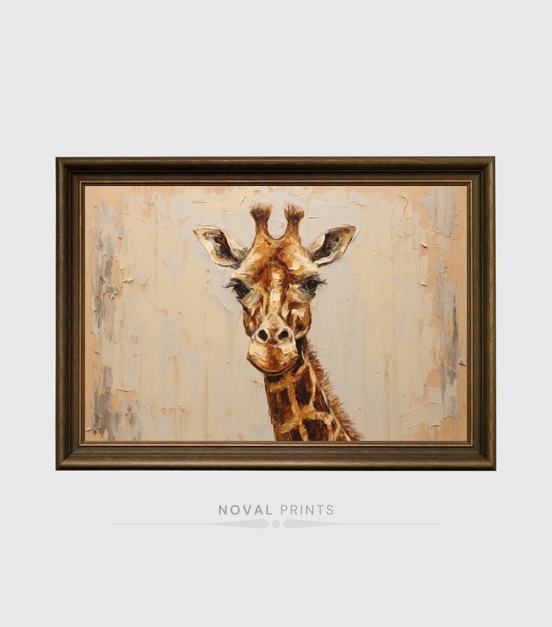 Vintage Giraffe Oil Painting Printable Digital Wall Art, Giraffe Baby ...