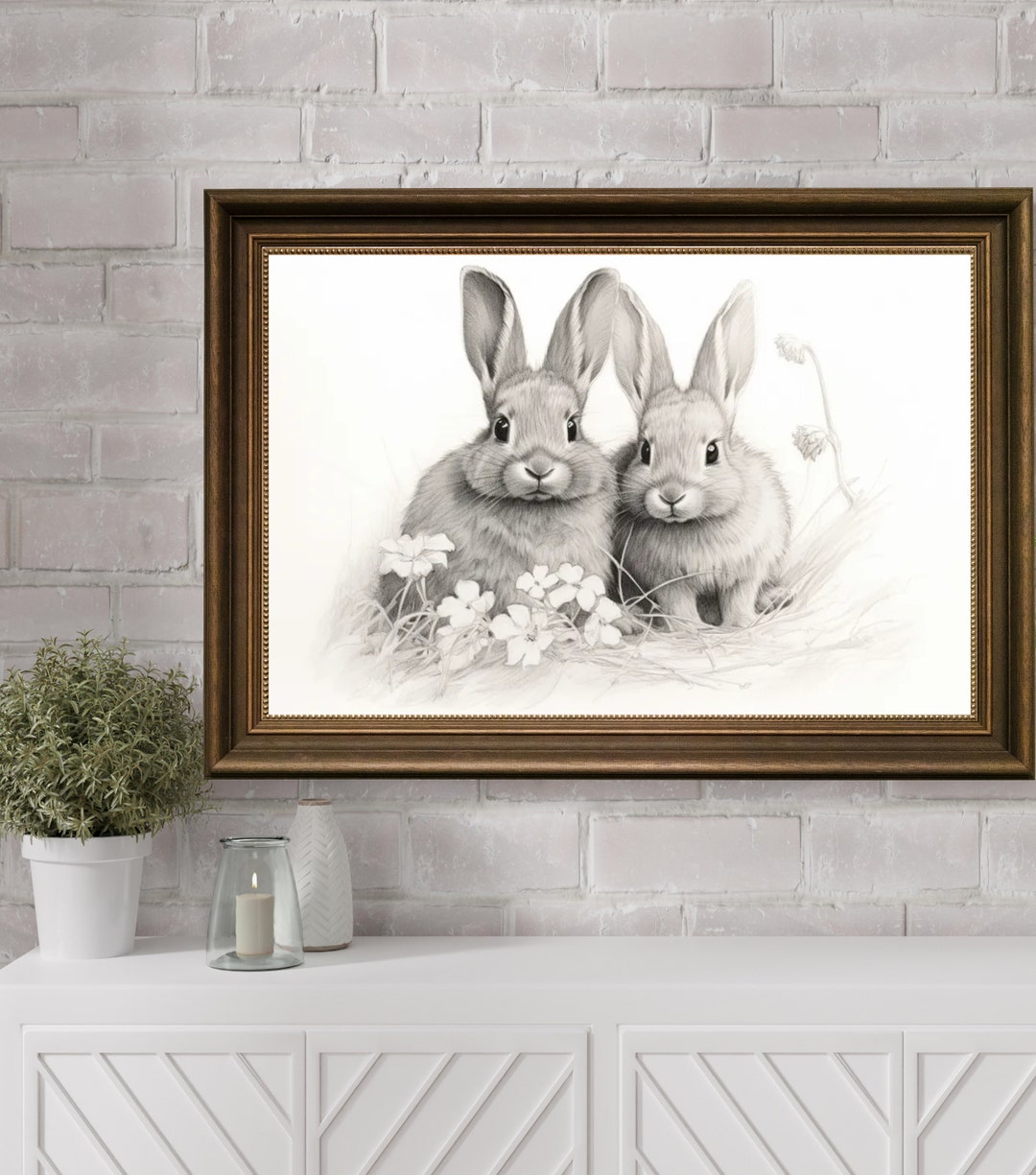 Bunny Art Print, Bunny Ink Sketch Giclee Print, Minimalist Bunny Rabbit ...
