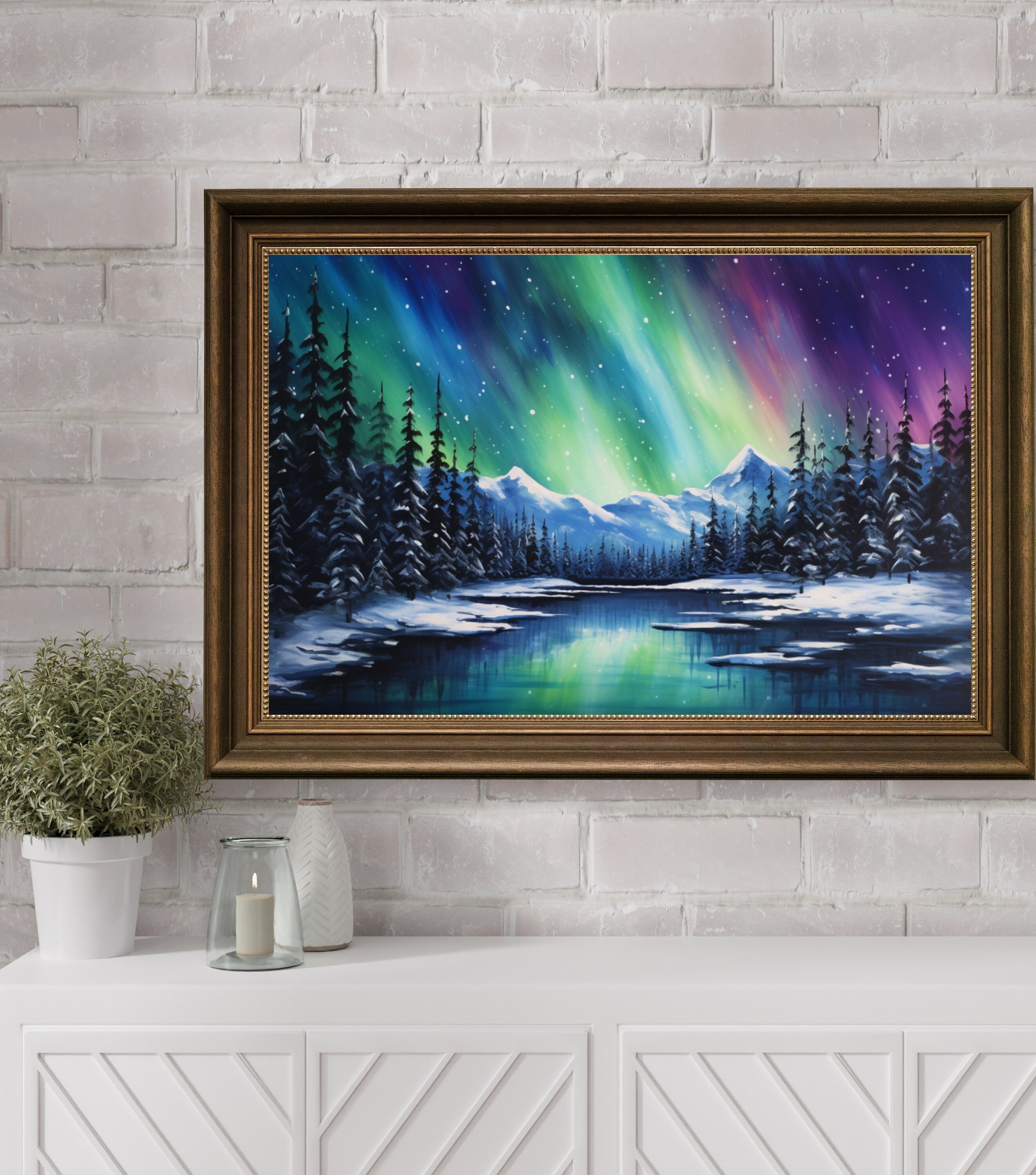 Northern Lights Printable Aurora Painting Wall Art, Aurora Borealis ...