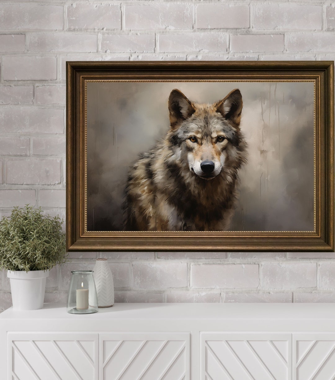 Gray Wolf Painting, Woodland Room Decor, Dark Cottagecore Prints ...