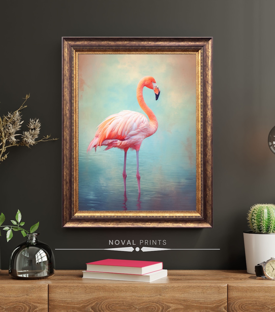 Vintage Flamingo Oil Painting Wall Art, Printable Flamingo Print ...