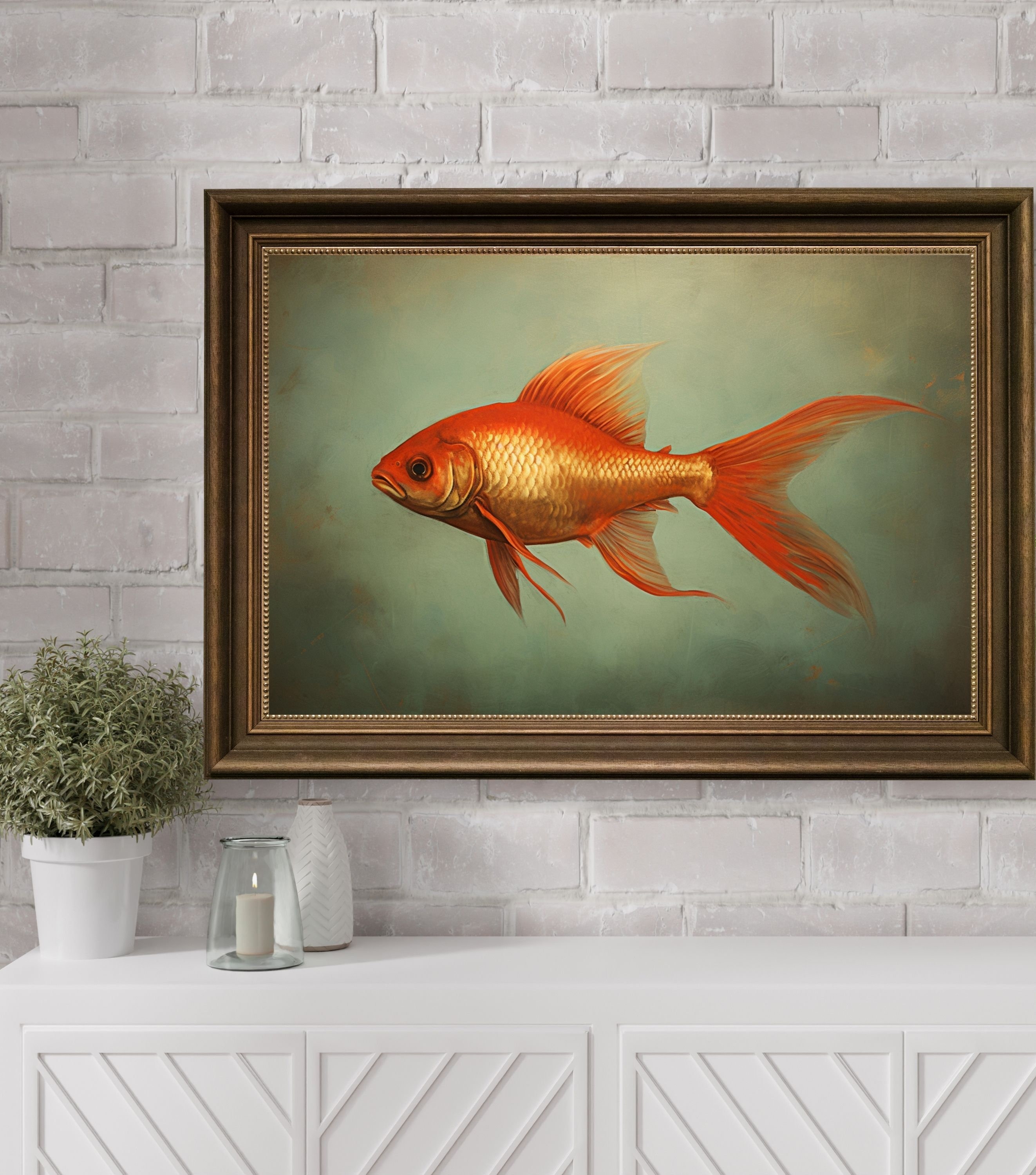 Goldfish Oil Painting Art, Goldfish Print Wall Art, Vintage Fishing ...