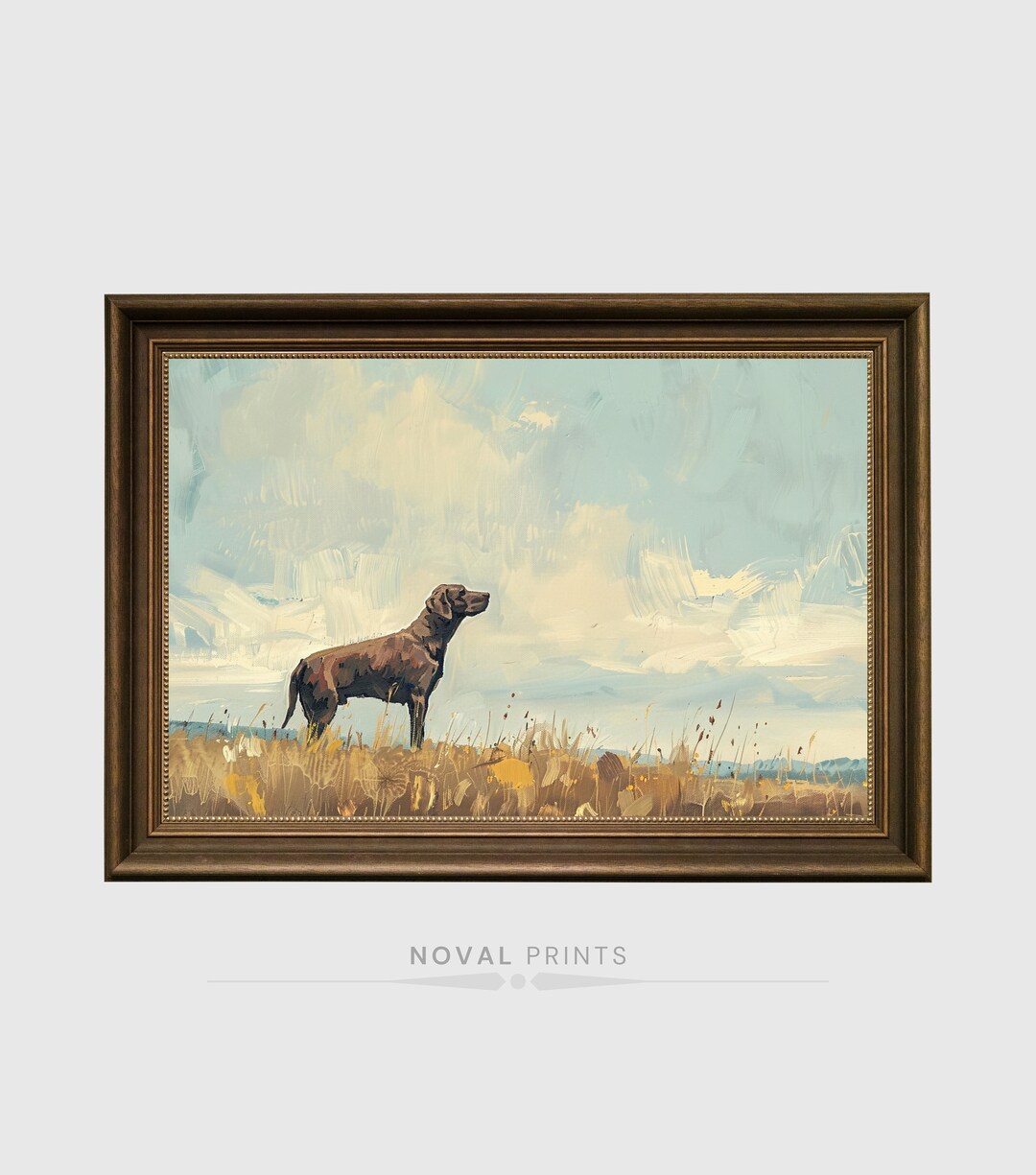 Vintage Hunting Dog Oil Painting, Digital Landscape and Dog Wall Art ...