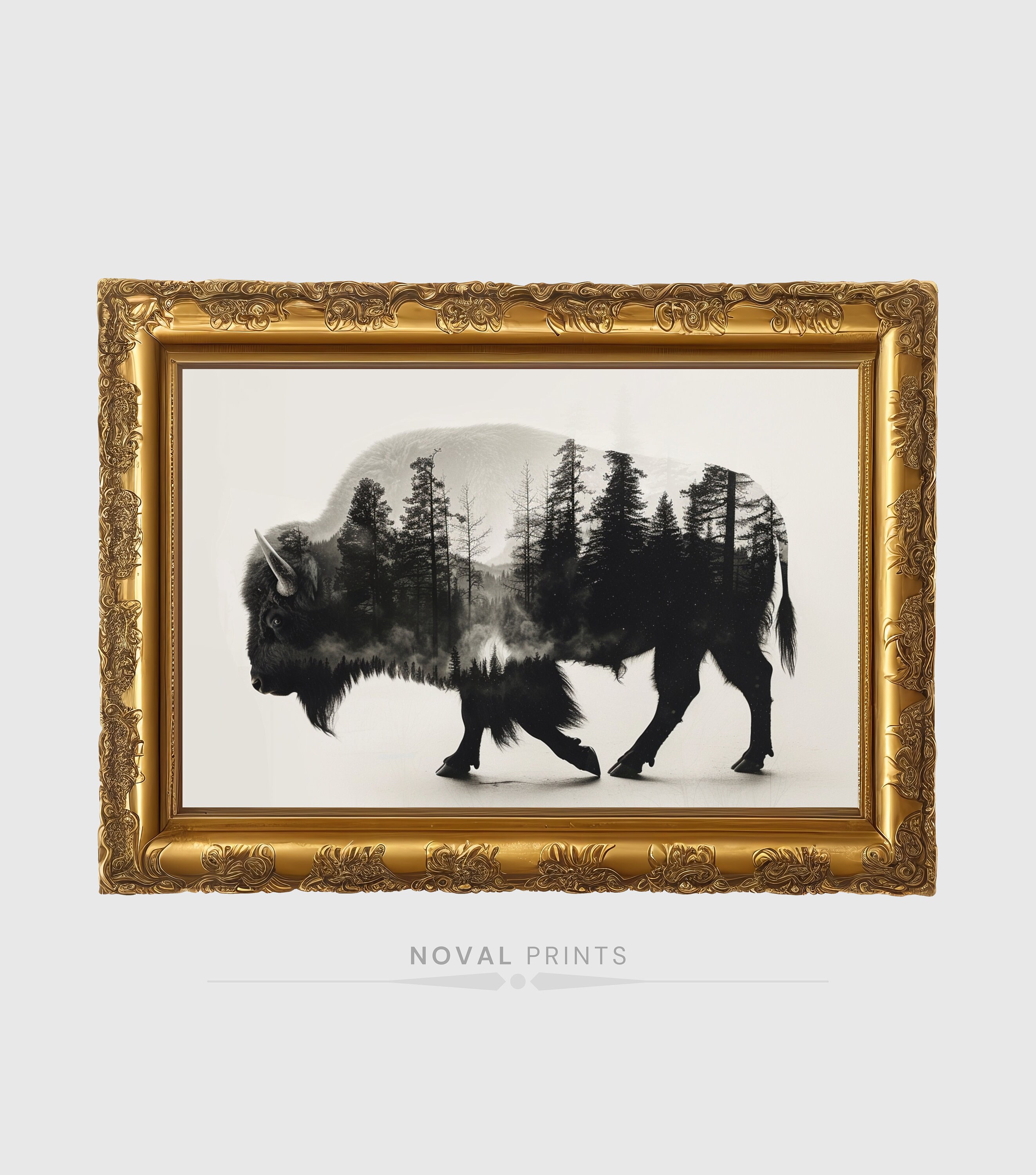Bison Buffalo Double Exposure, Bison Digital Printable Wall Art, Bison ...