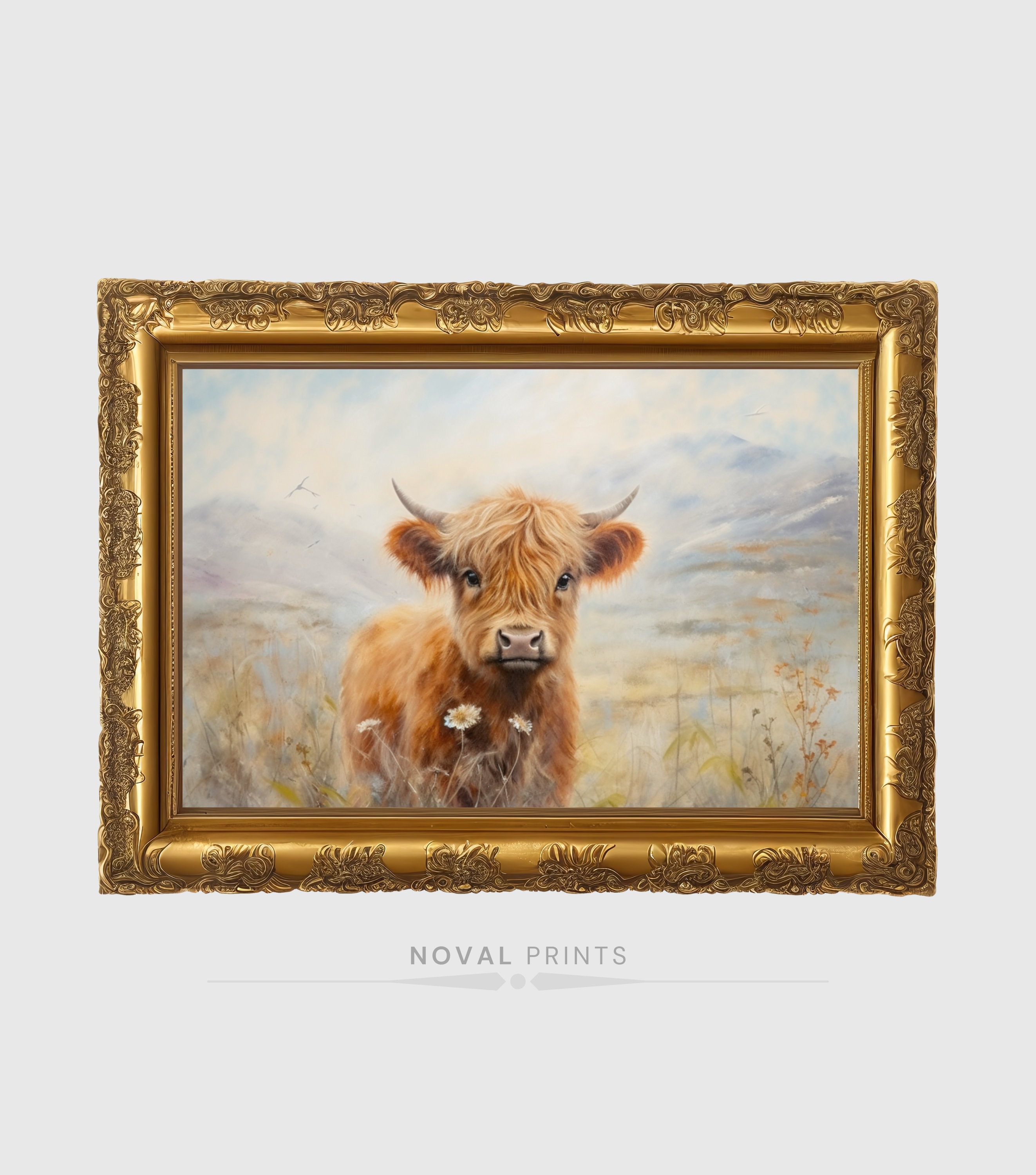 Highland Cow Oil Painting, Highland Baby Cow Wall Art, Scottish Cow ...