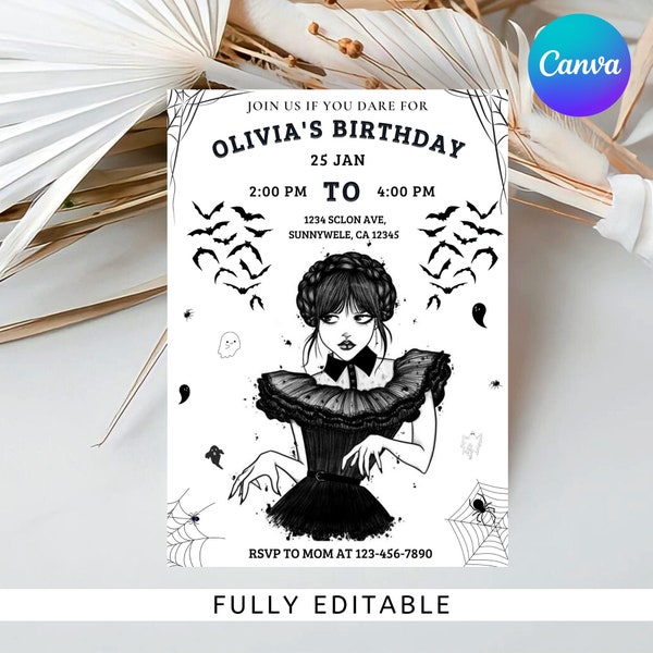 Wednesday Addams Birthday Invitation Digital Template - Etsy Canada Wednesday Addams Birthday Invitation Digital Template - Etsy Canada