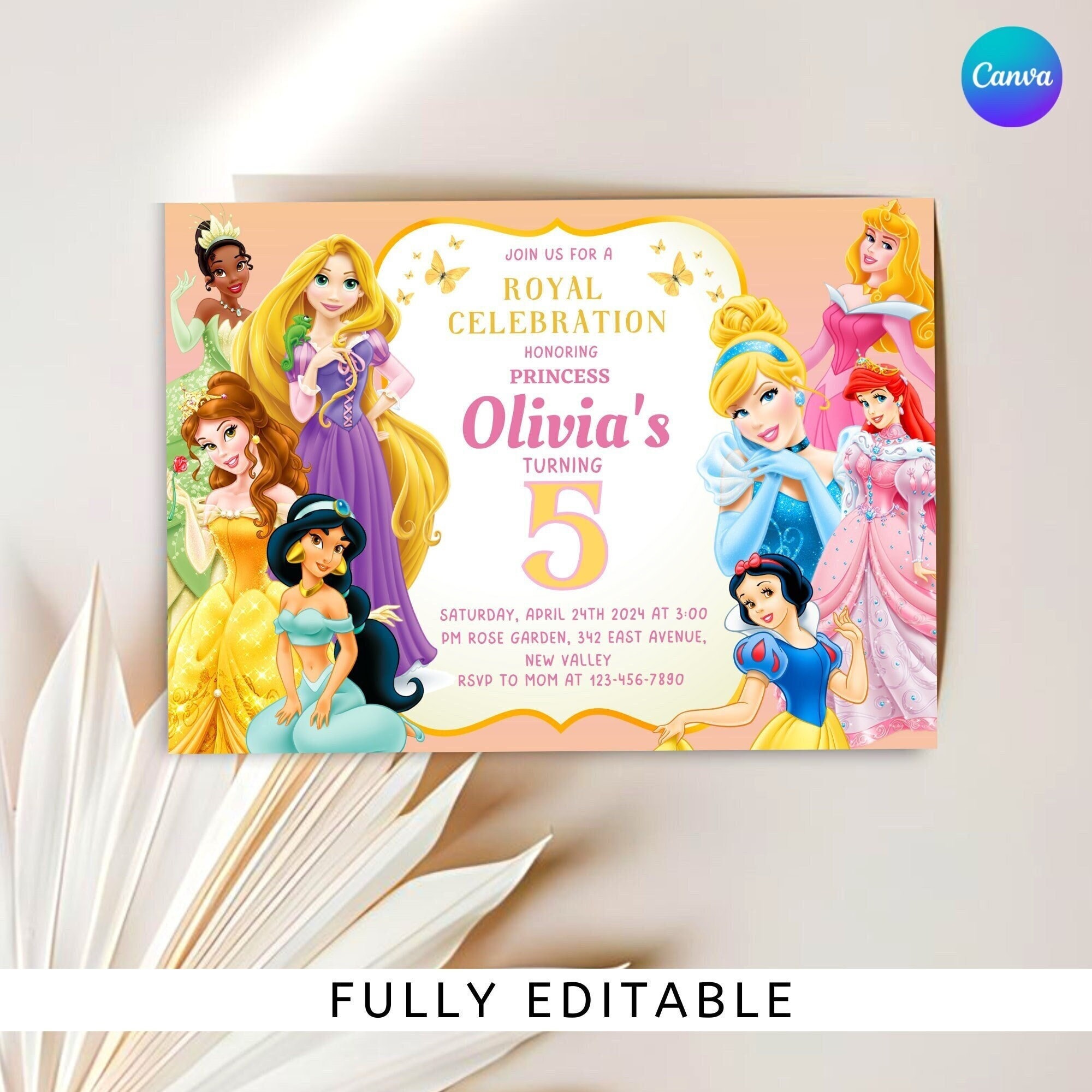 Princess Birthday Invitation for Girl, Princess Party Invite, Disney ...