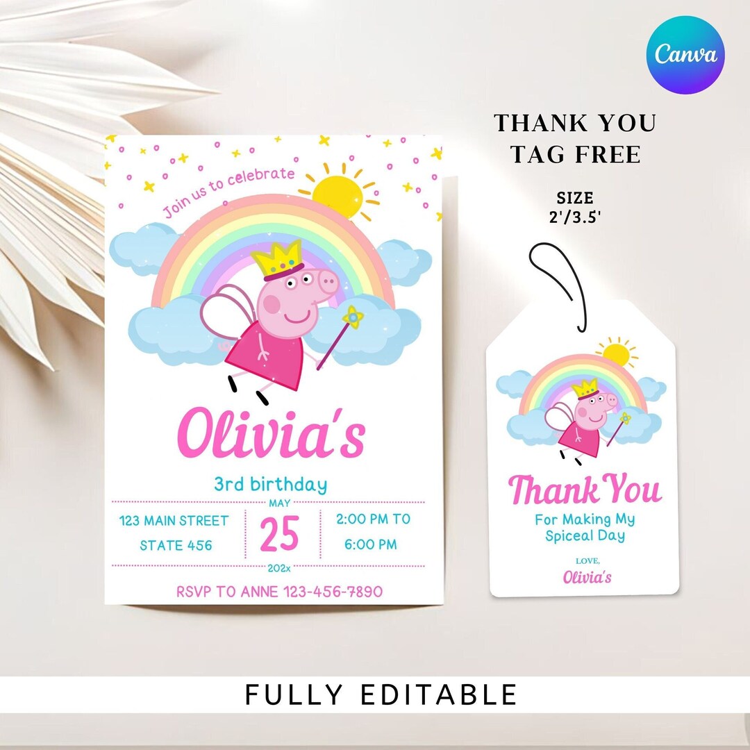 Peppa Pig Birthday Invite, Peppa Pig Birthday Invitation, Peppa Pig ...