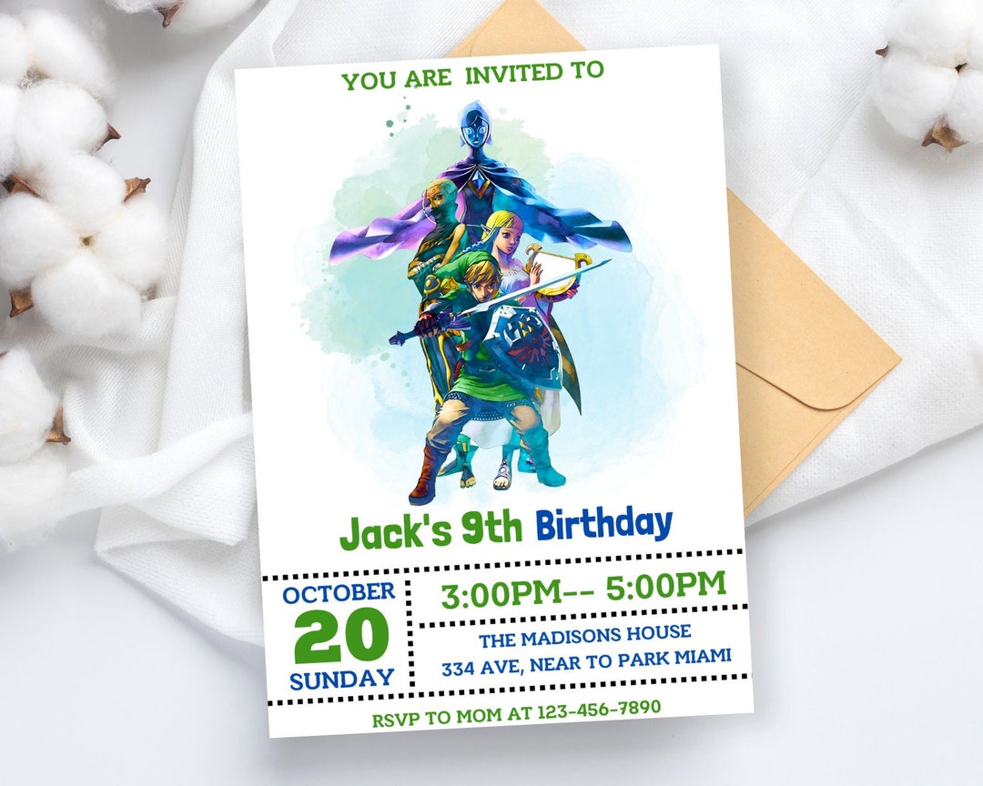 Watercolor Zelda Theme Birthday Invitation Zelda Tears of the - Etsy