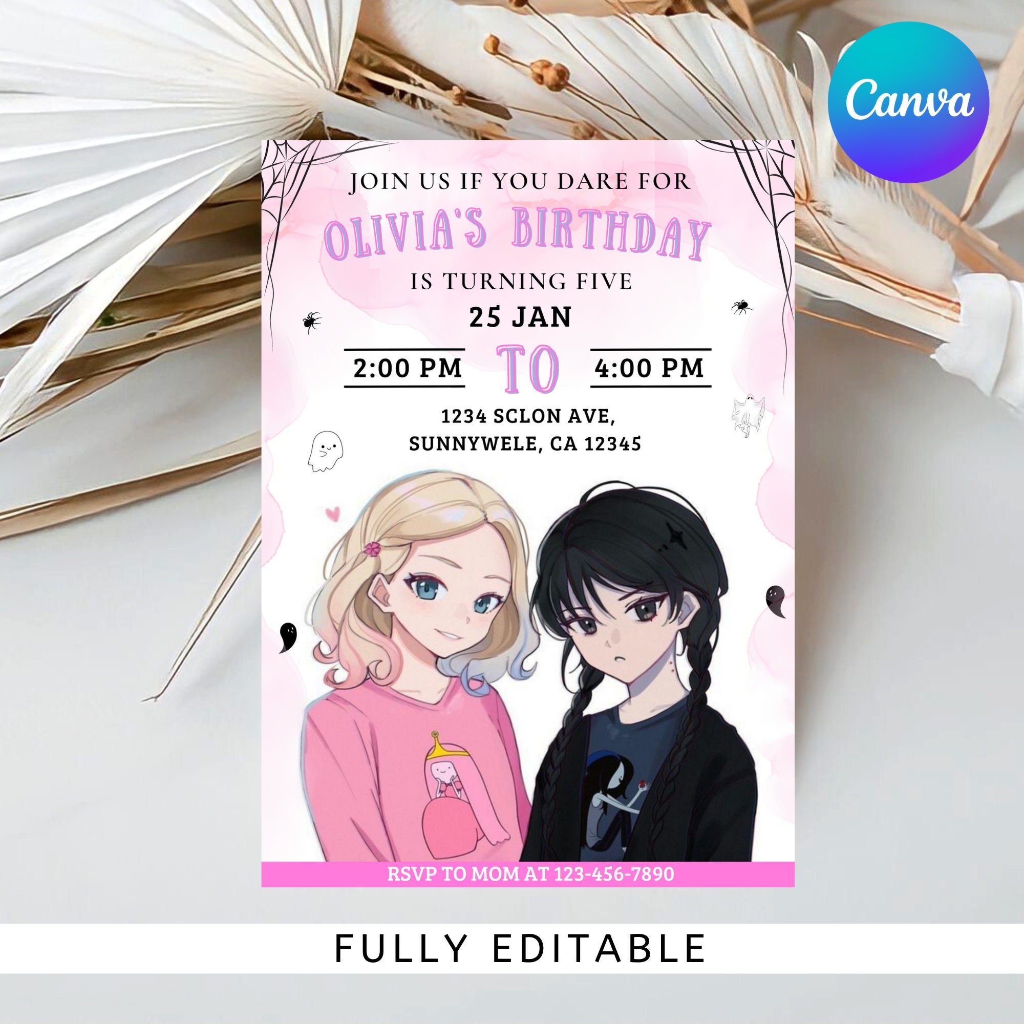 Editable Pink Wednesday Addams Birthday Invitation Template - Etsy